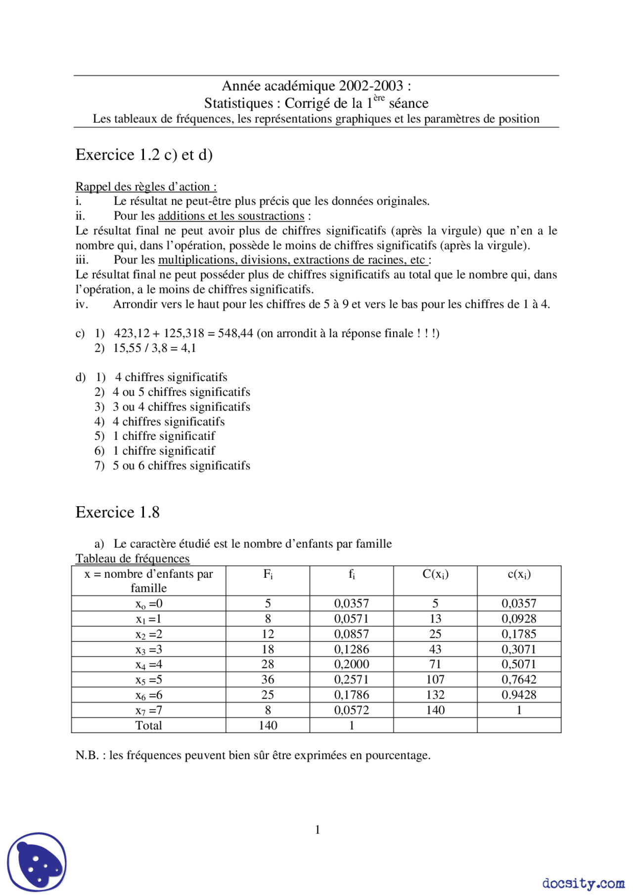 Exercices De Mathématiques Sur Les Statistiques Docsity
