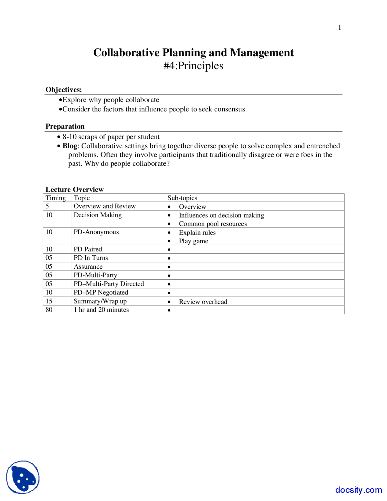 Principles Of Decision Making Collaboration Lecture Notes Docsity
