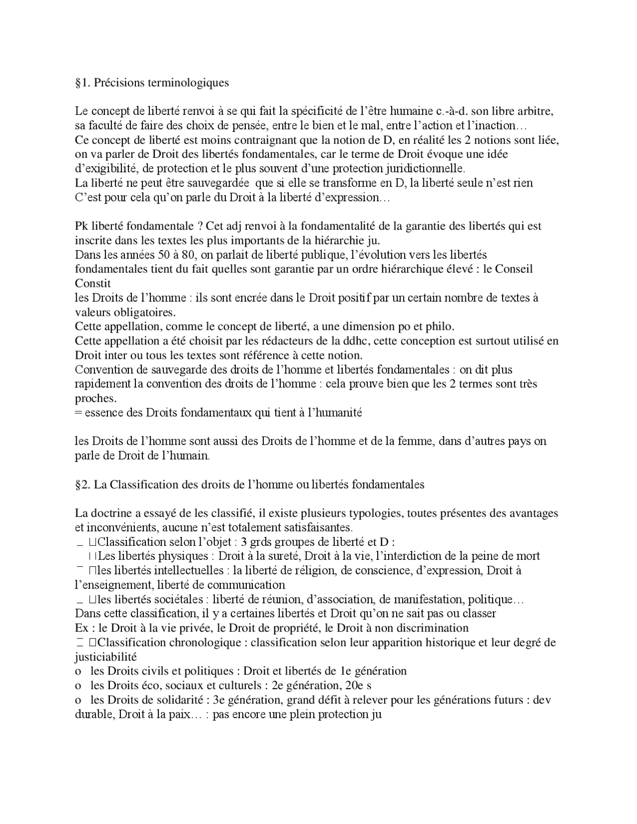 Notes Sur Le Droit Des Libertés Fondamentales 1° Partie Docsity