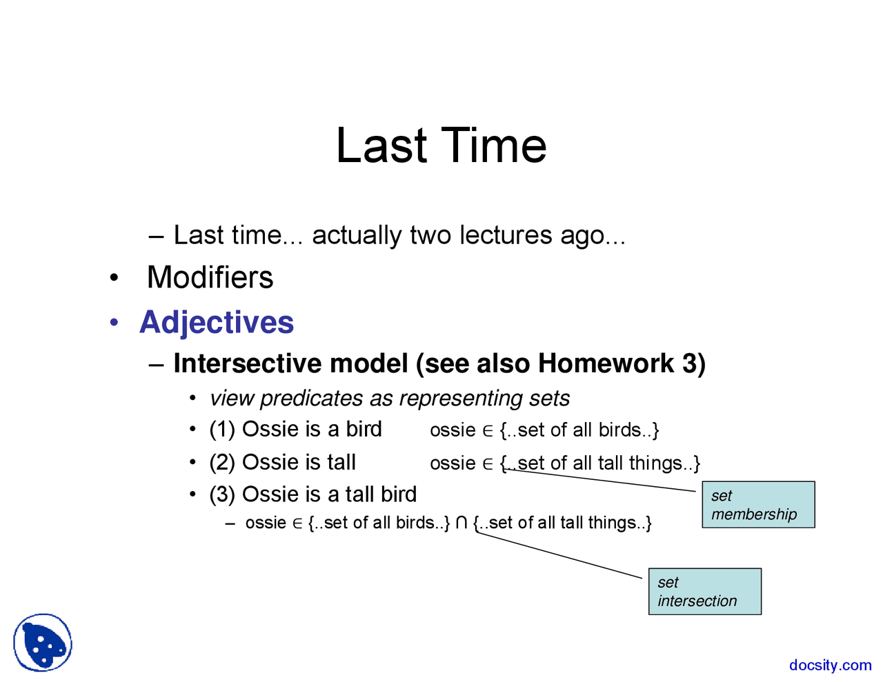 Modifiers Adverbs Introduction To Formal Semantics Lecture Slides Docsity