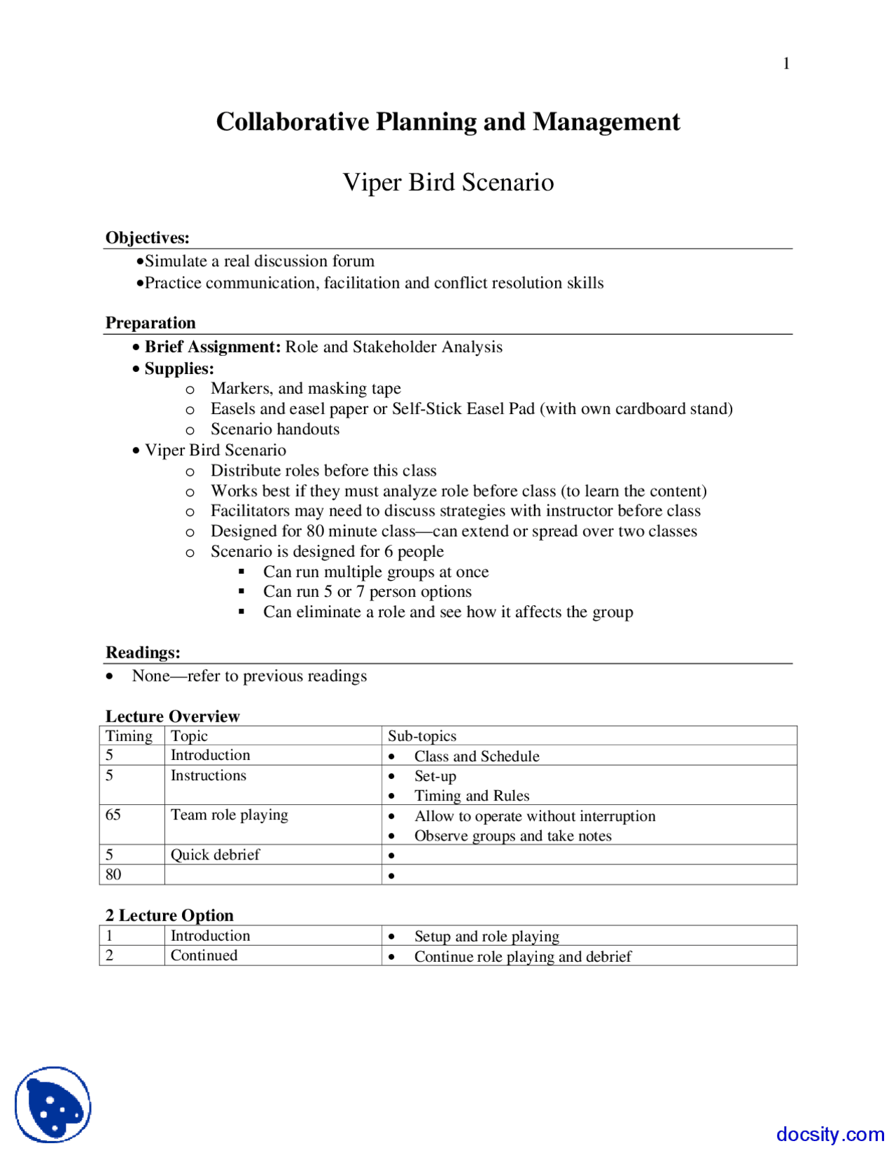 Viper Bird - Collaboration - Lecture Notes - Docsity