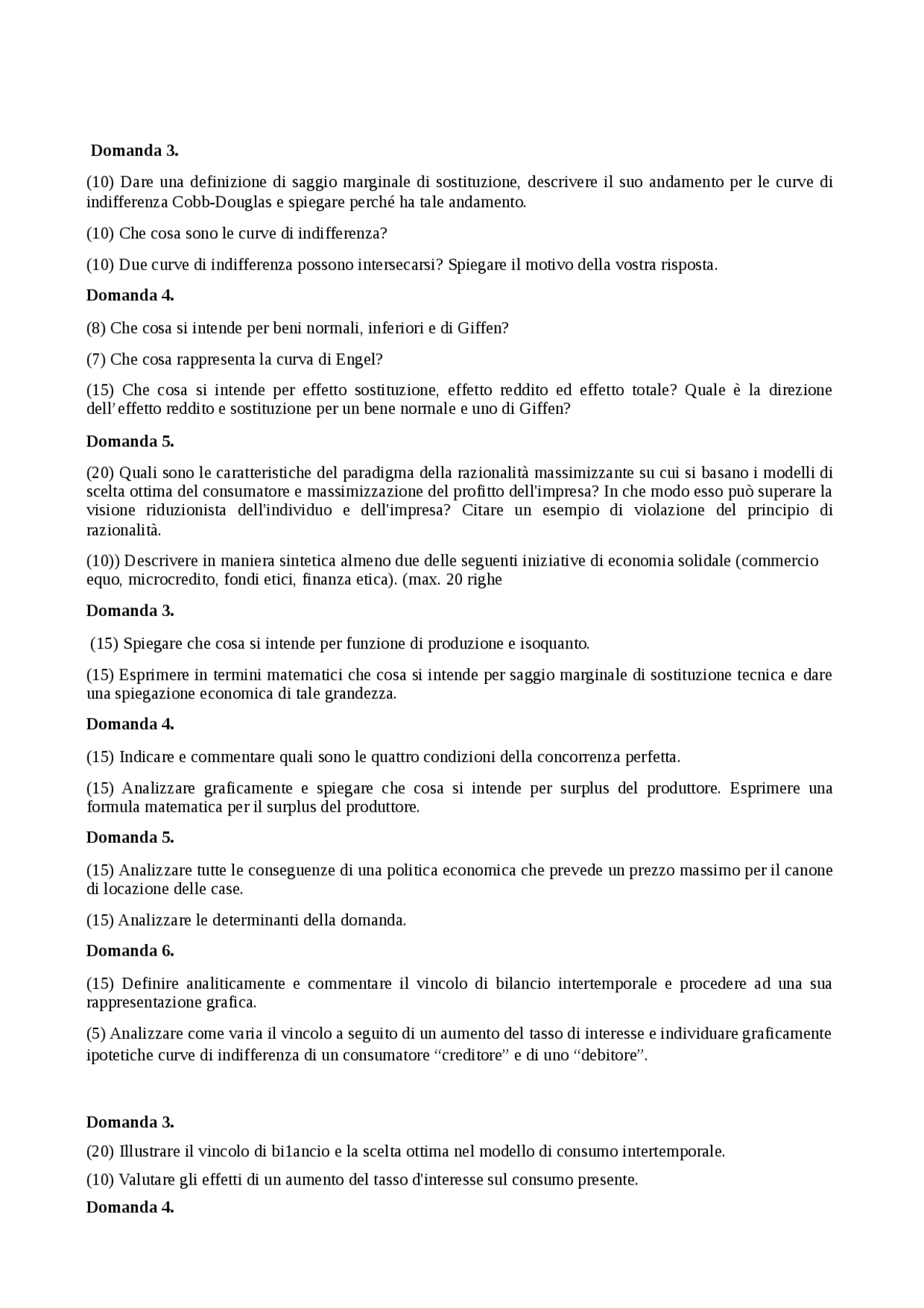 Domande Esami Scritti Prof Becchetti Leonardo Prove Desame Di
