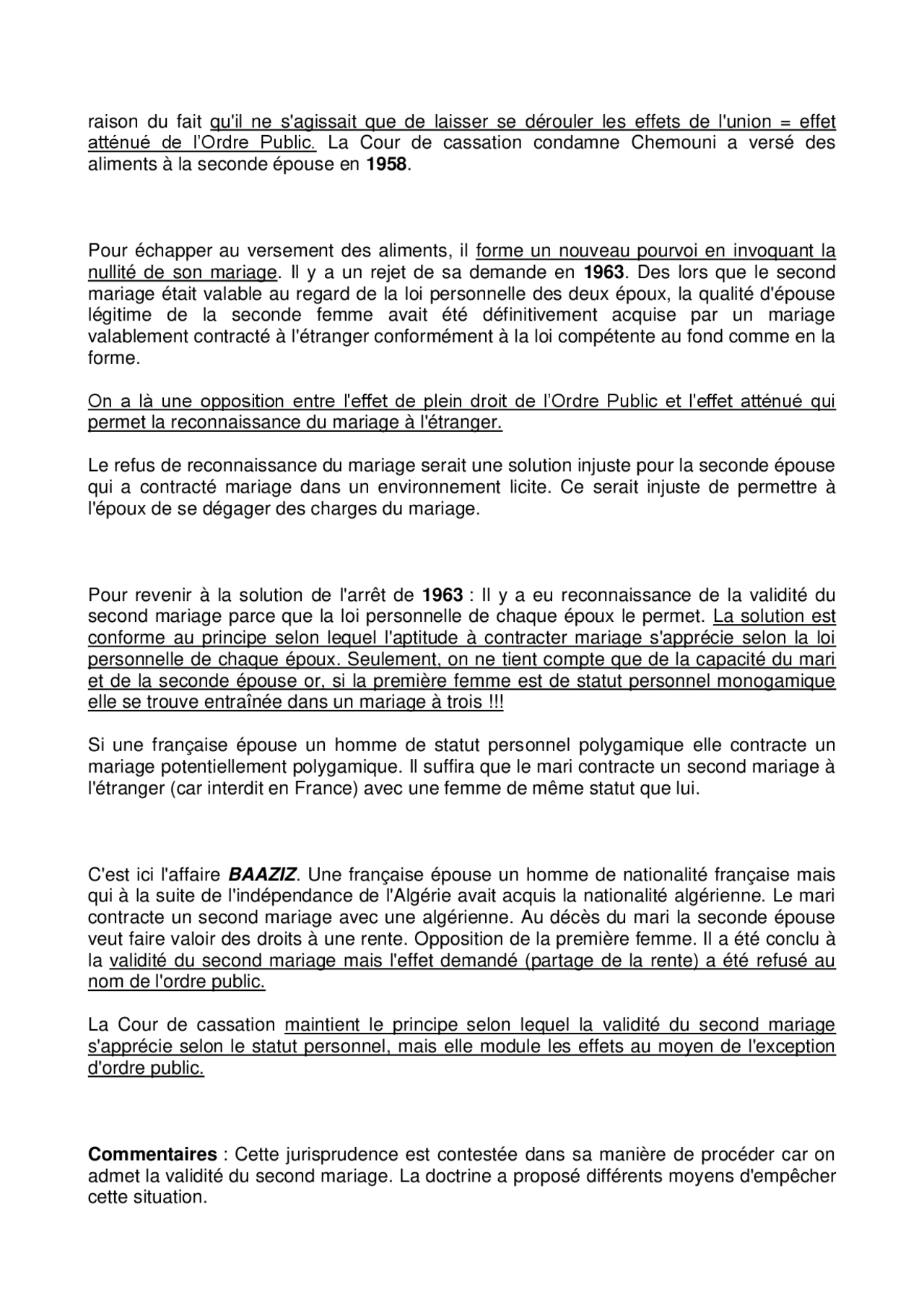 Notes Sur Le Thème Du Statut Personnel 2° Partie Docsity