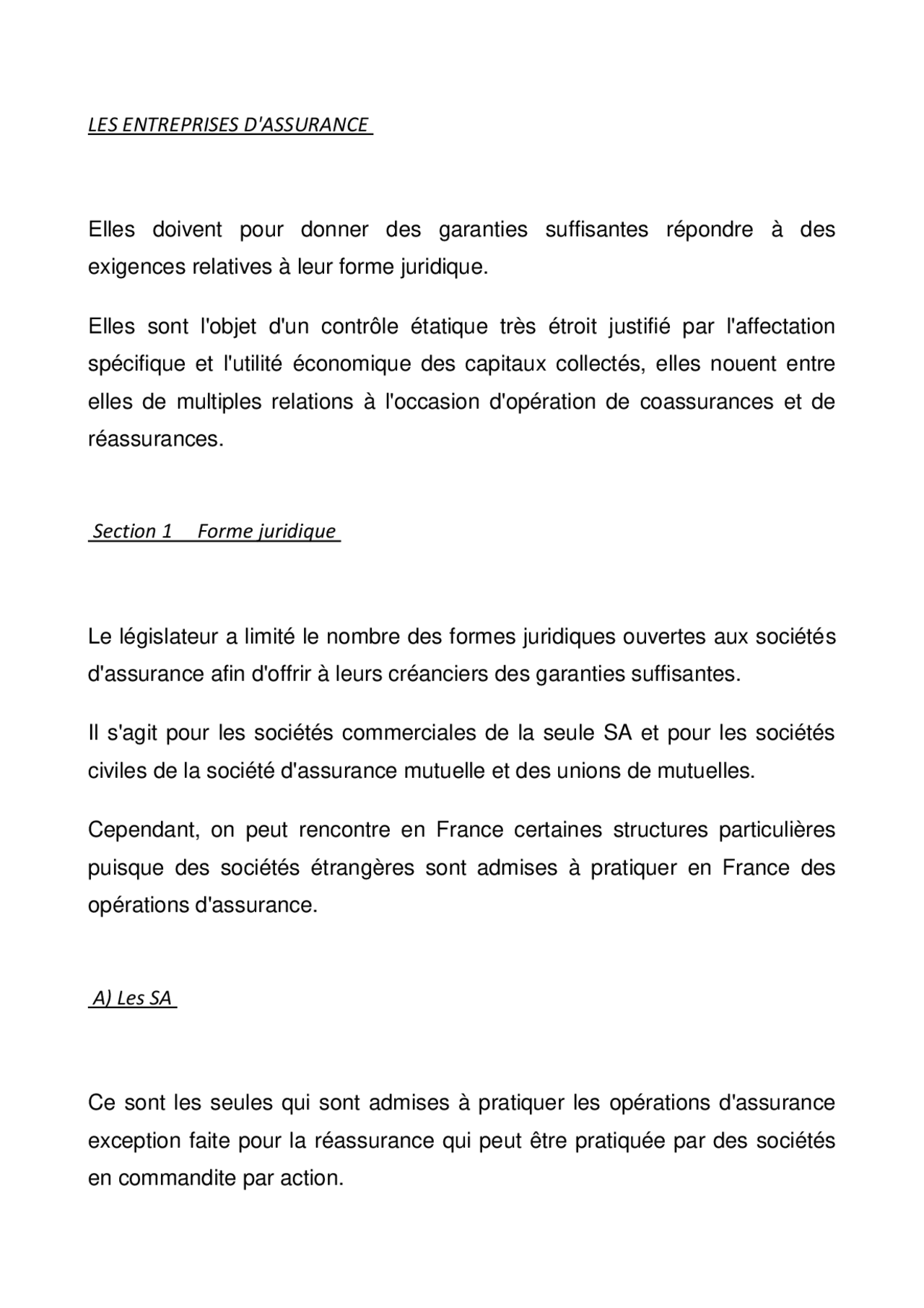 Notes Sur Le Thème Des Entreprises Dassurance 1° Partie Docsity