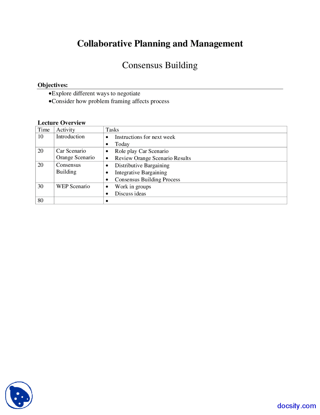 Consensus Building - Collaboration - Lecture Notes - Docsity
