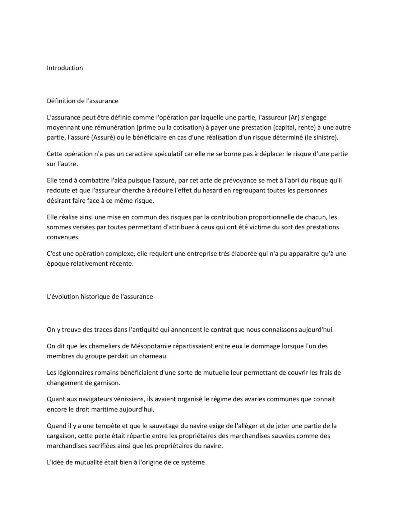 Notes Complètes Sur Le Droit Des Assurances 1° Partie Docsity