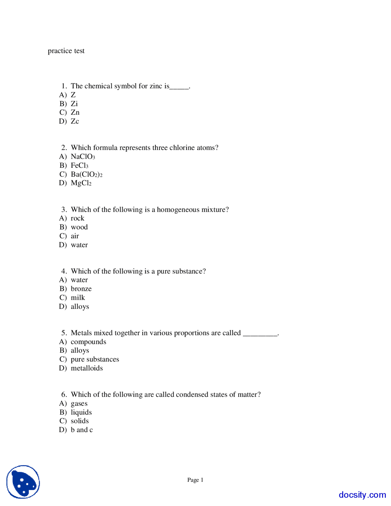 Chemical Symbols - Environmental Science - Quiz | Exercises ...