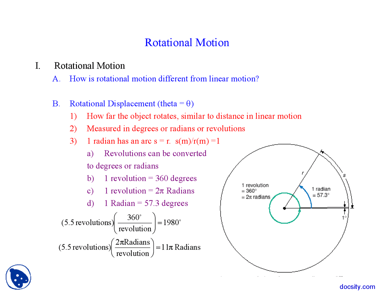 Rotational Motion Principle Of Physics Lecture Slides Docsity