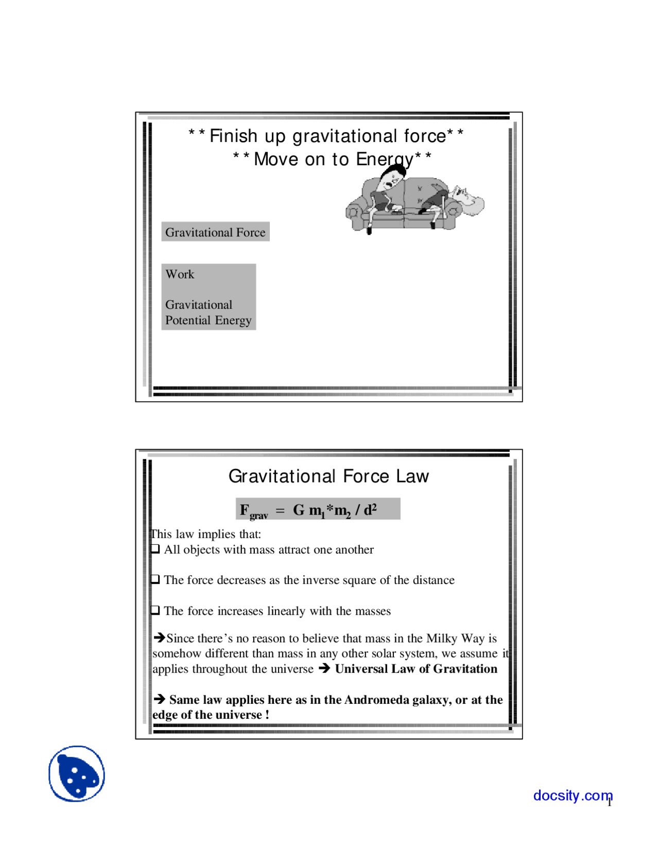 Gravitational Potential Energy Physics Lecture Slides Docsity