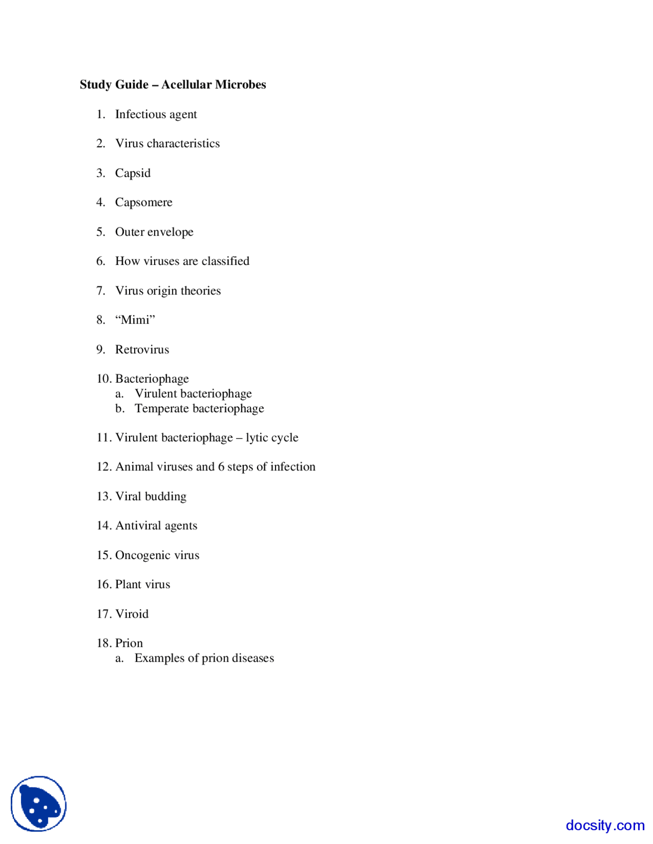 Acellular Microbes - Microbiology - Study Guide - Docsity