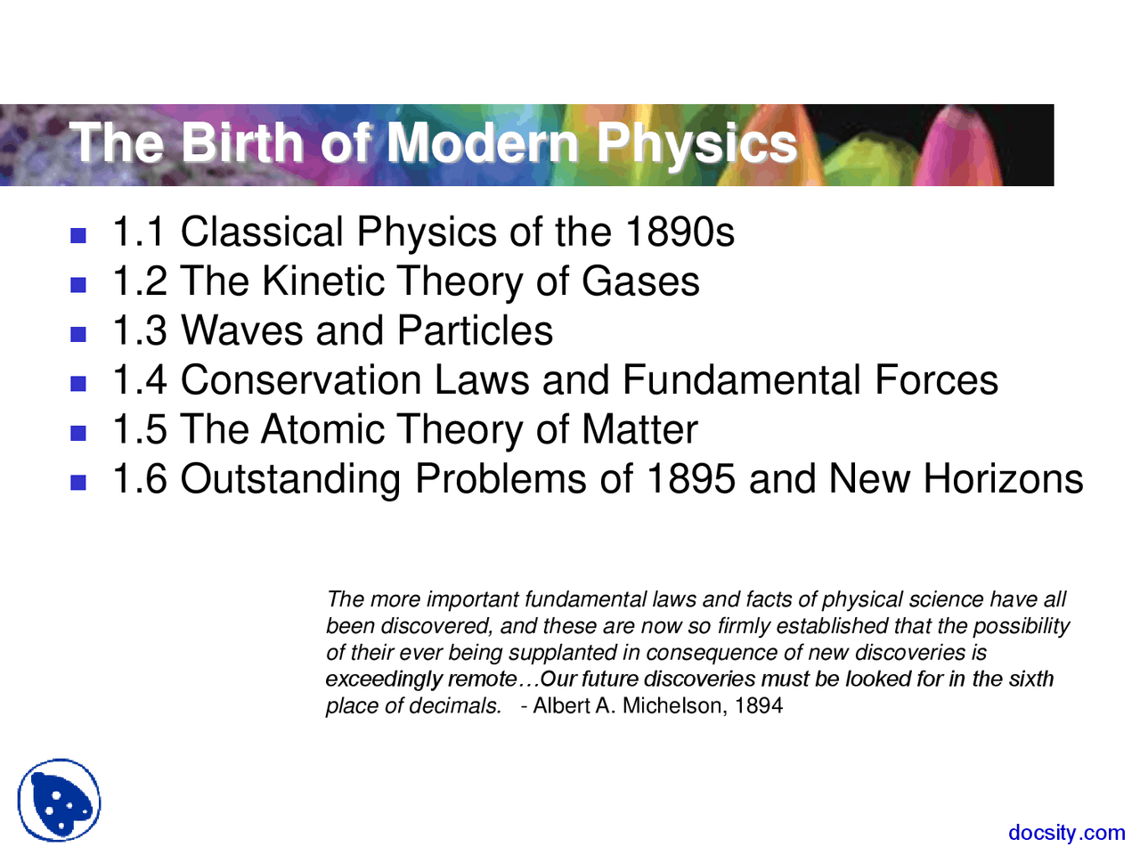 Birth of Modern Physics - Introduction to Modern Physics - Lecture Slides - Docsity