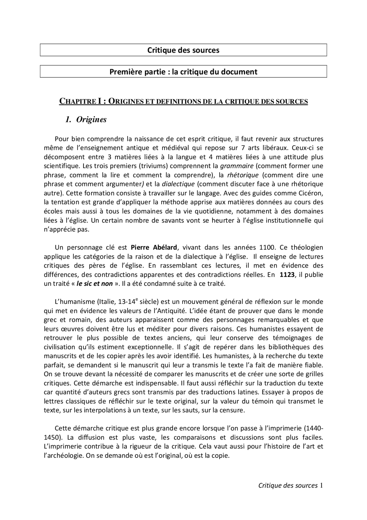 Notes Complètes Sur Les Critique Des Sources 1° Partie Docsity