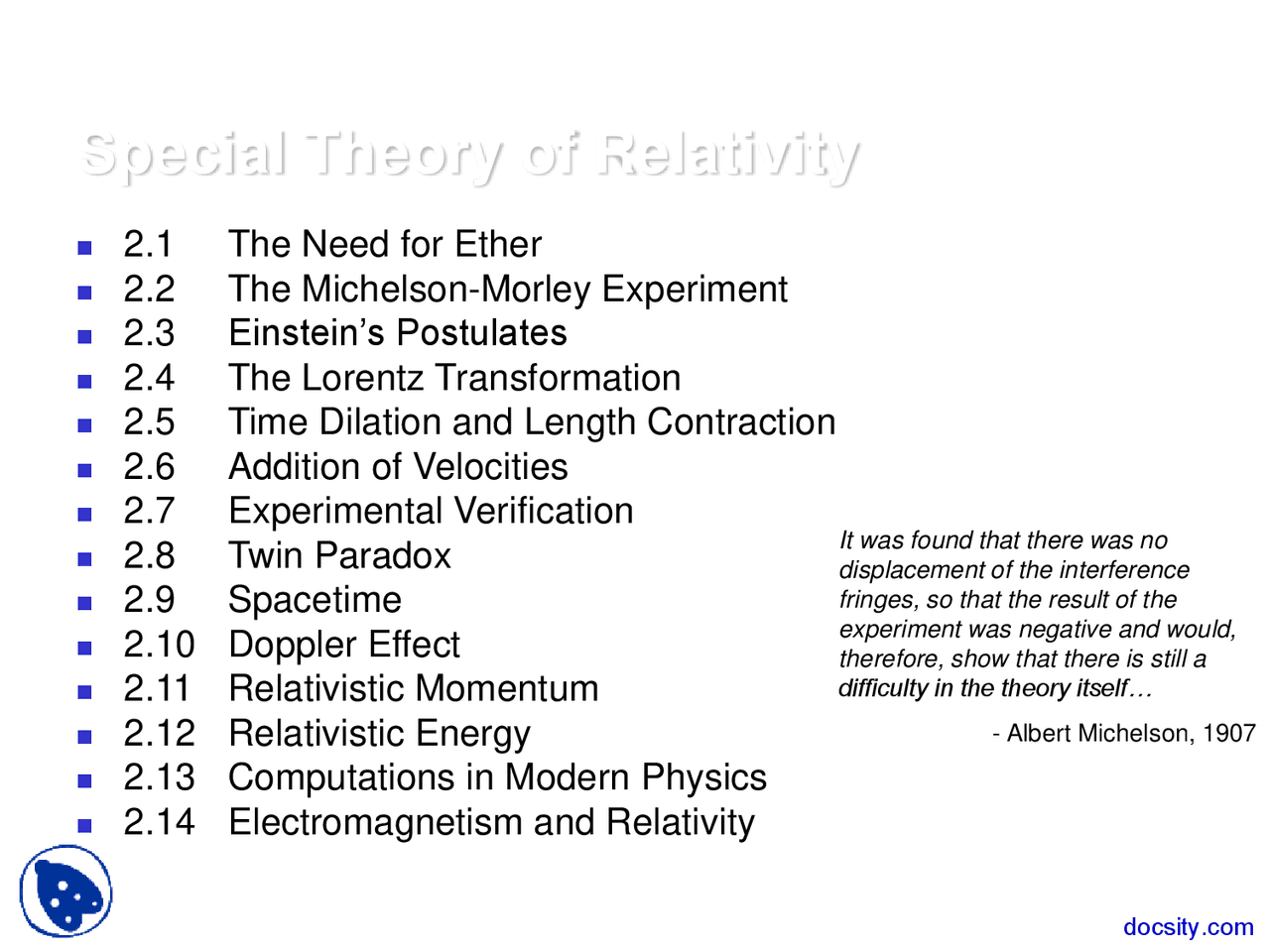 Special Theory Of Relativity Introduction To Modern Physics Lecture