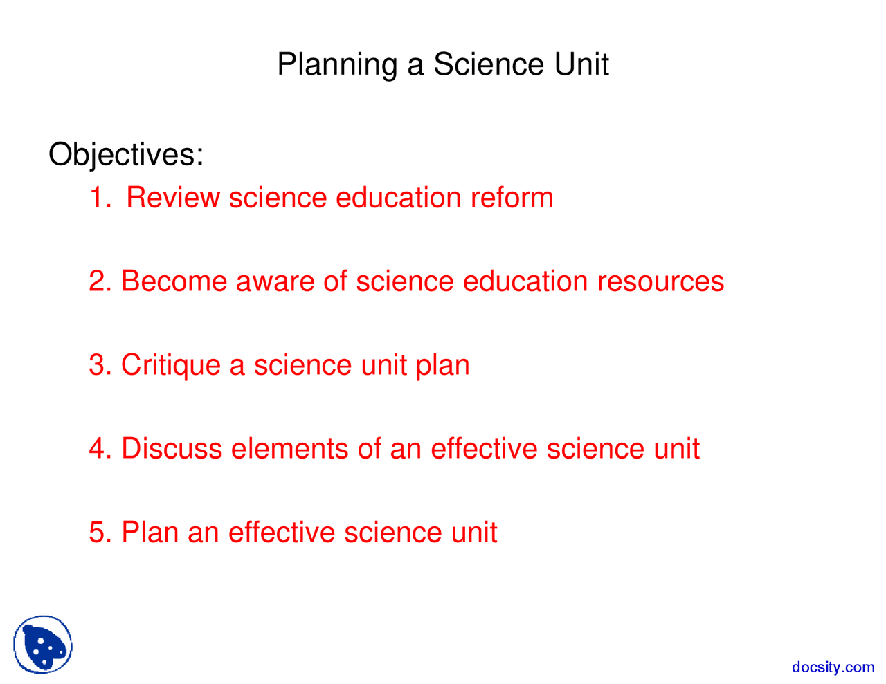 Planning A Science Unit Secondary Science Methods Lecture Slides