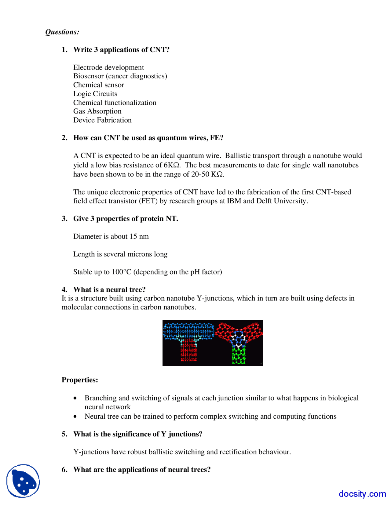 Biotechnology - Introduction to Nano Technology - Solved Quiz - Docsity