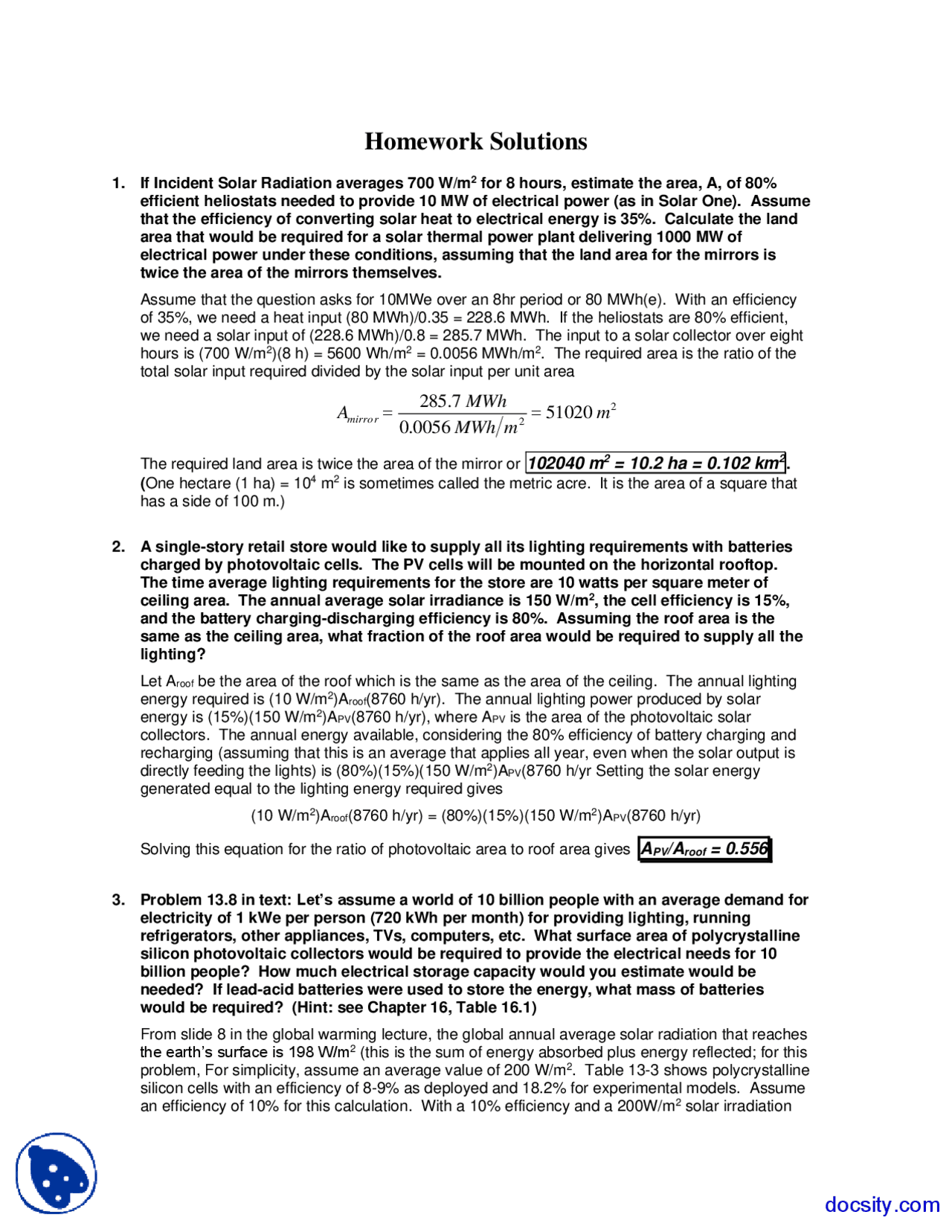 Solar Radiation Alternative Energy Engineering Solved Homework