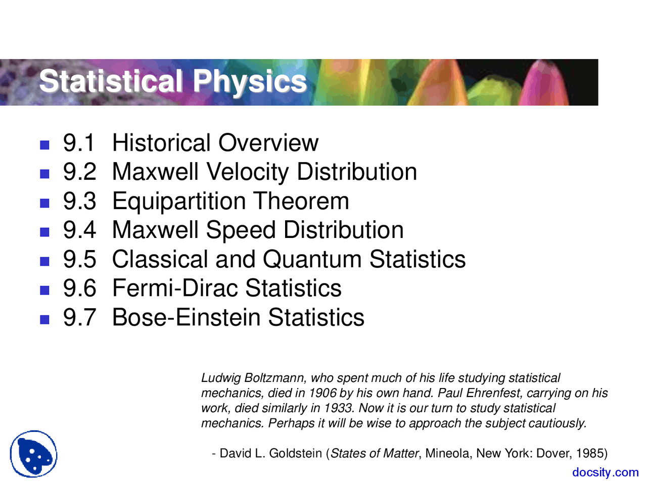 Statistical Physics - Modern Physics - Lecture Slides - Docsity