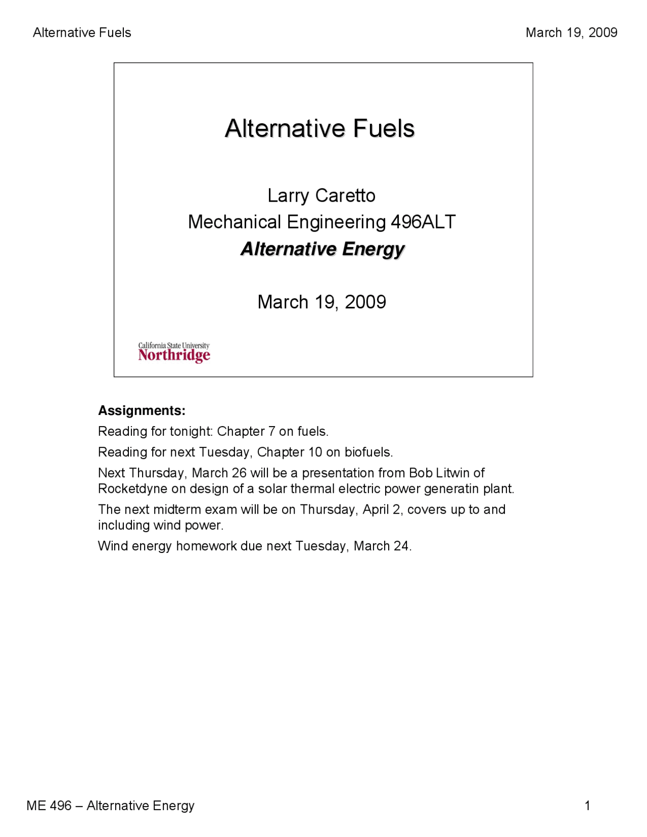 Alternative Fuels Alternative Energy Engineering Lecture Notes