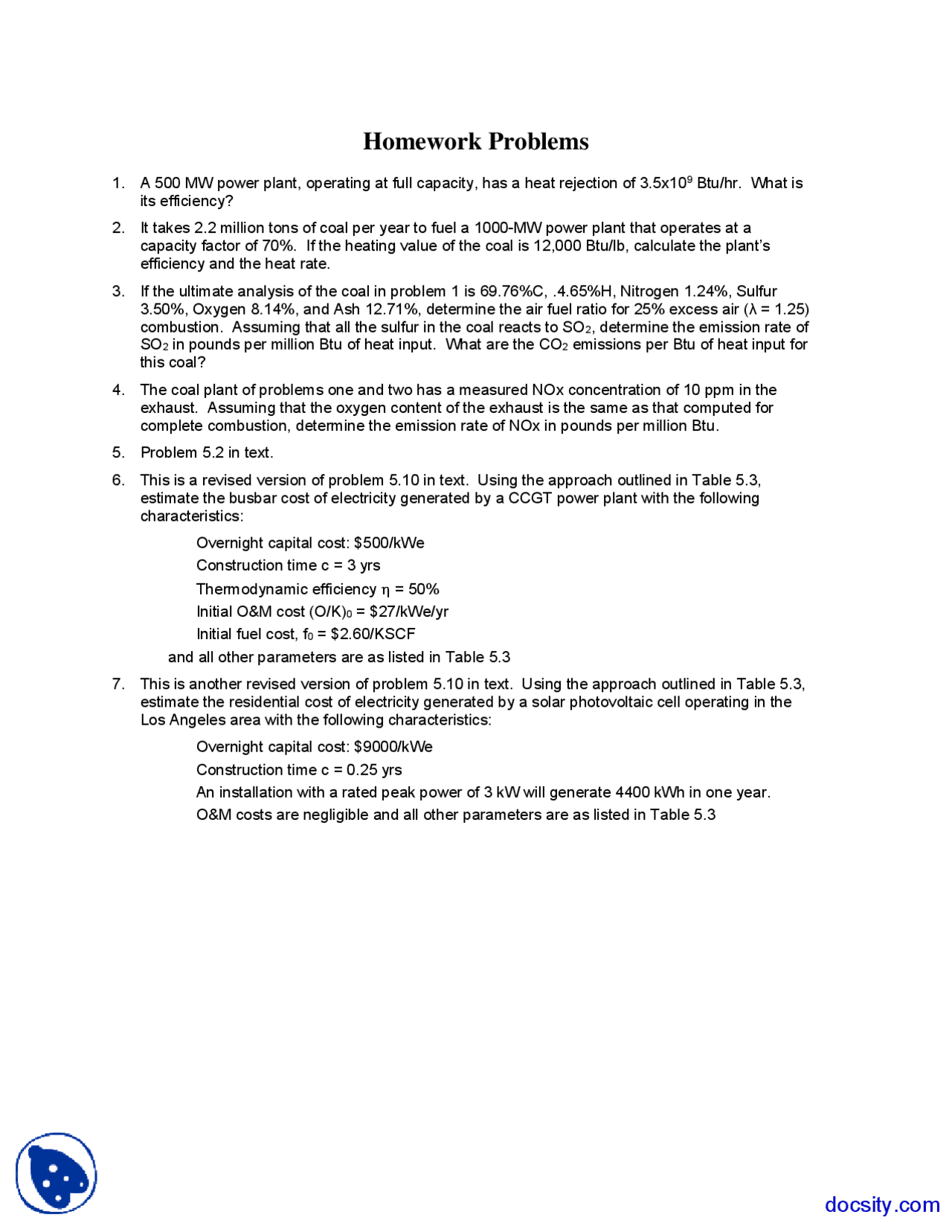 Efficiency Alternative Energy Engineering Homework Docsity