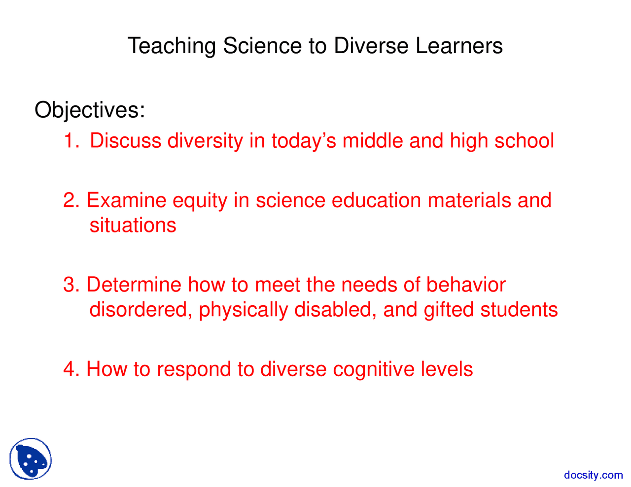 Diversity Secondary Science Methods Lecture Slides Docsity