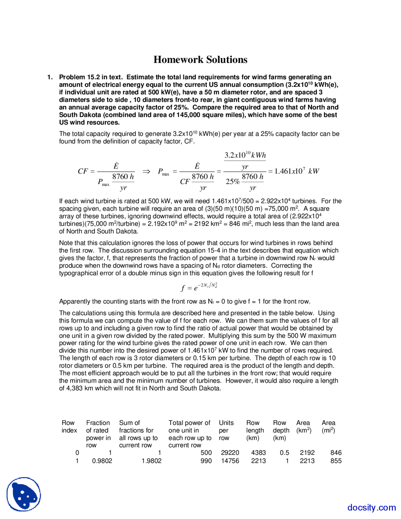Wind Resources Alternative Energy Engineering Solved Homework Docsity