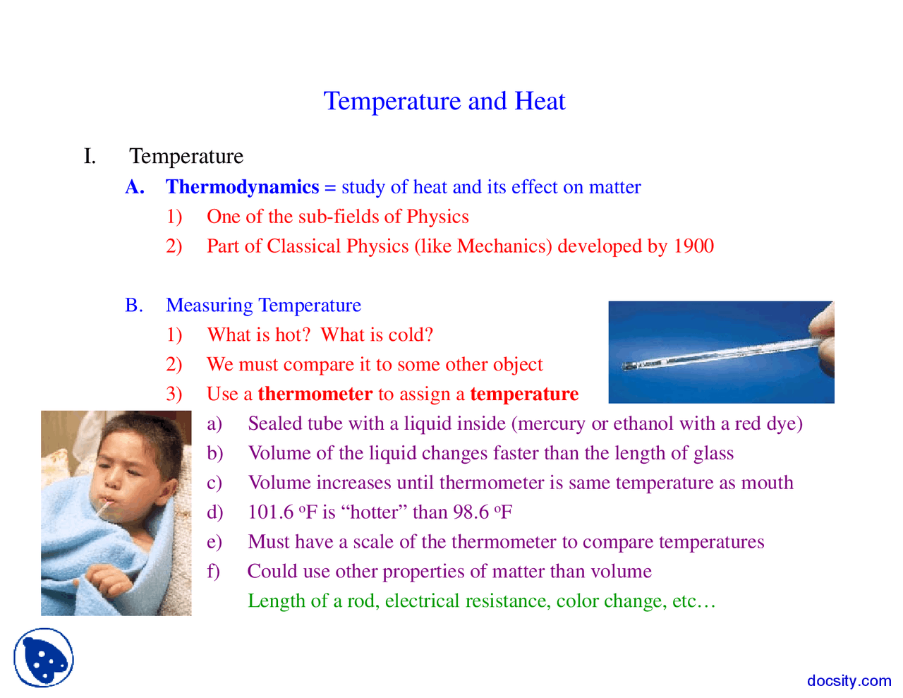 Temperature and Heat - Principle of Physics - Lecture Slides - Docsity