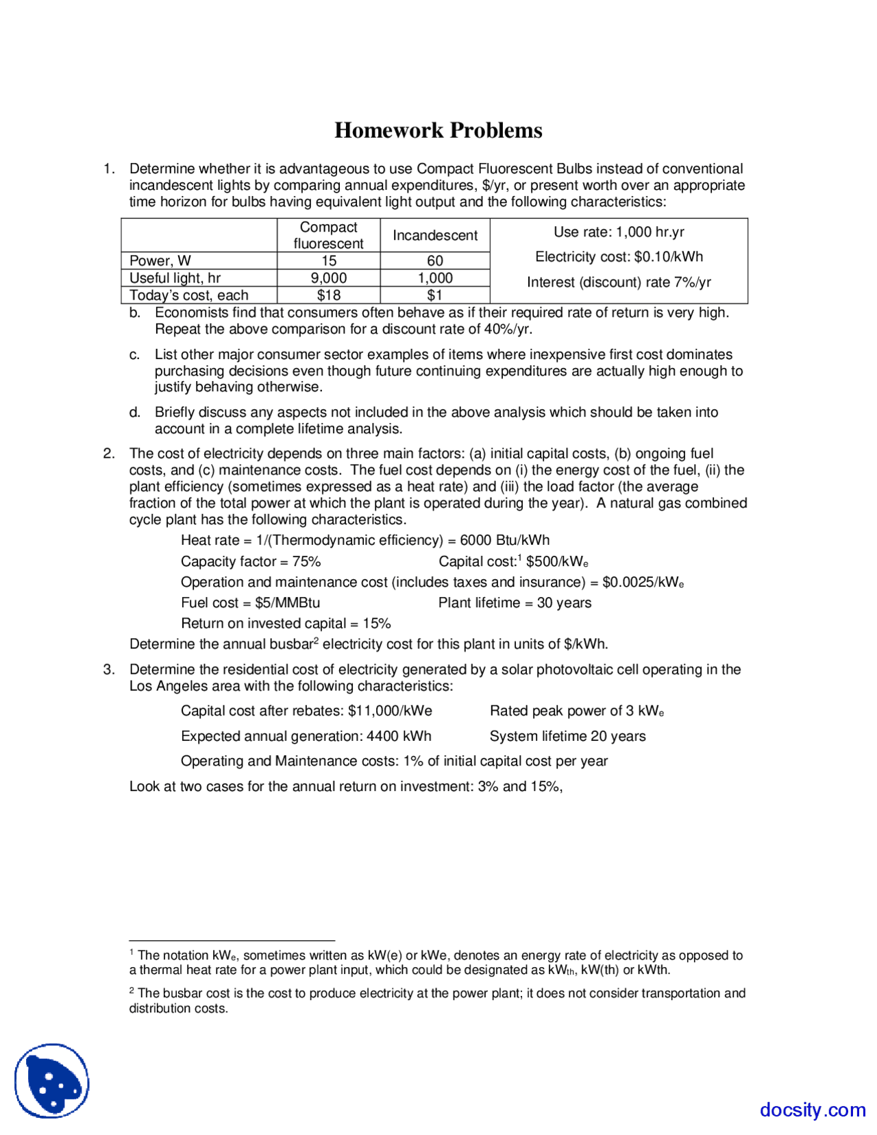 Fluorescent Bulbs Alternative Energy Engineering Homework Docsity