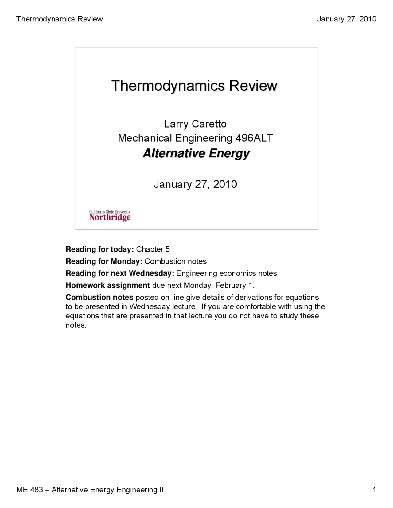 Thermodynamics Alternative Energy Engineering Lecture Notes Docsity