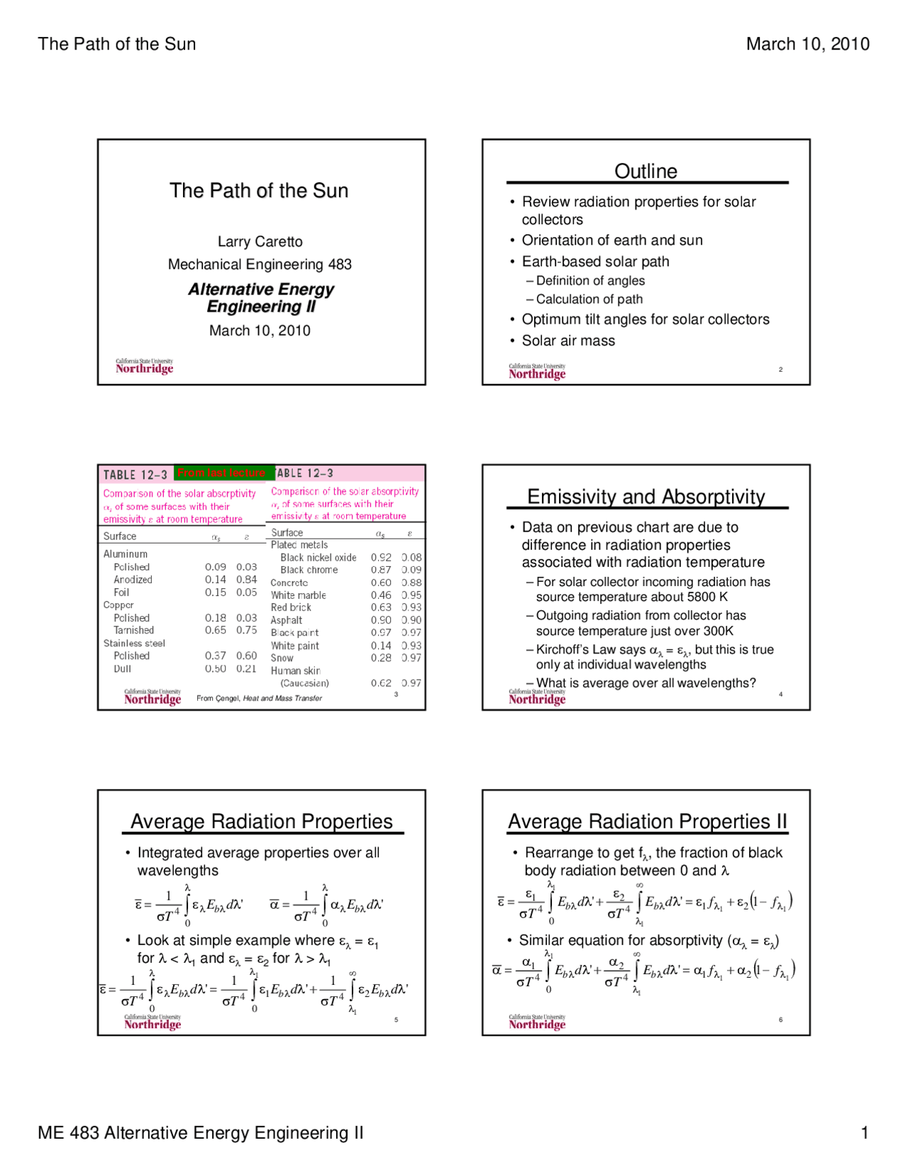 Path Of The Sun Alternative Energy Engineering Lecture Slides Docsity