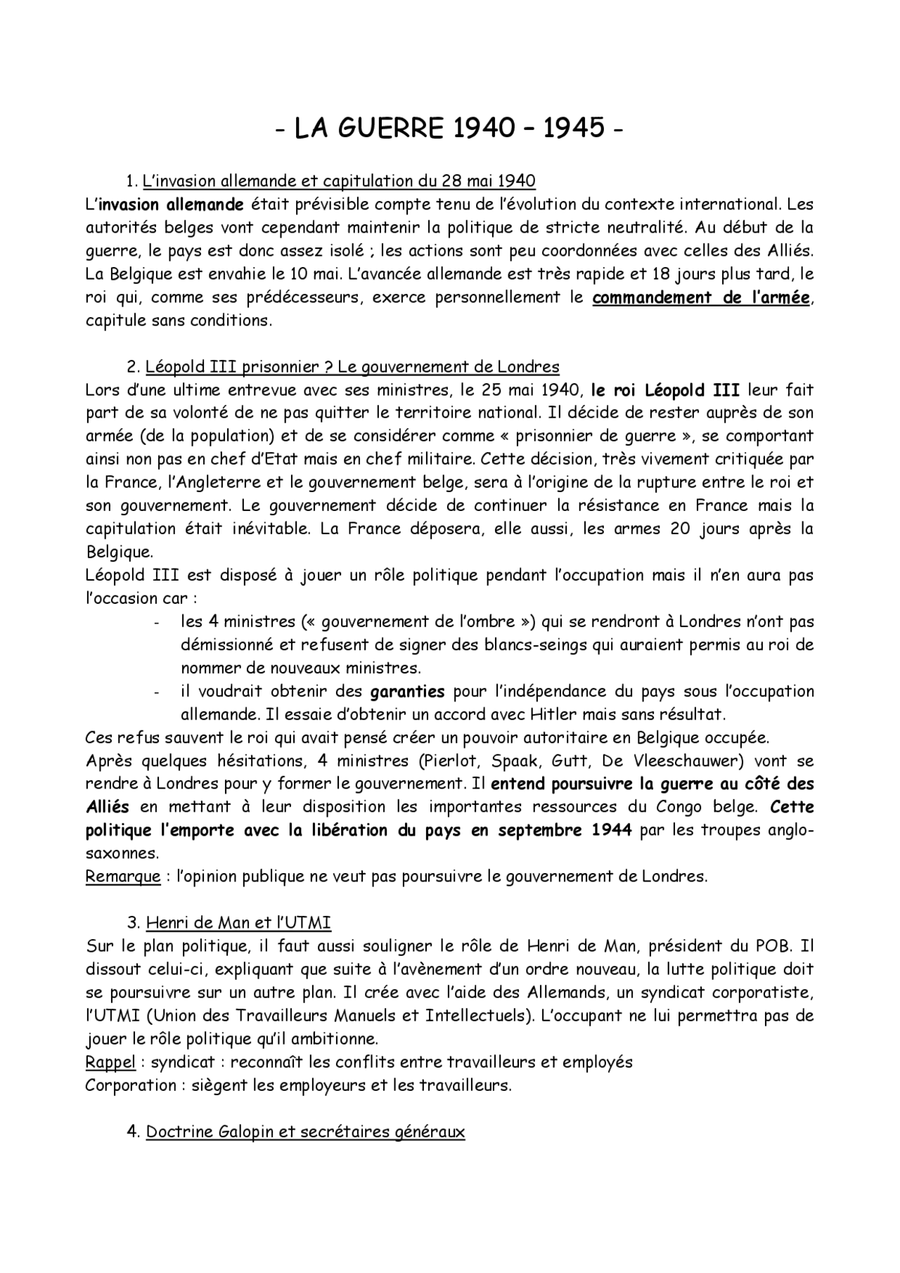 Notes sur la guerre 1940-1945 - Docsity