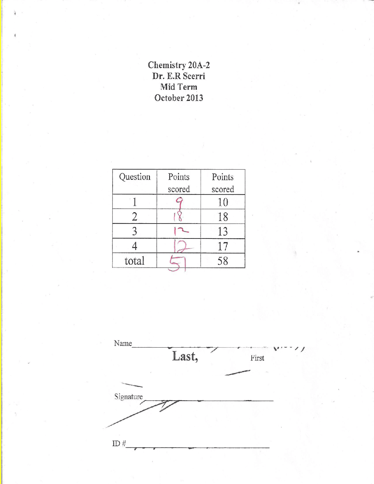 Midterm Exam Solved Questions On Chemical Structure With Crib Sheet