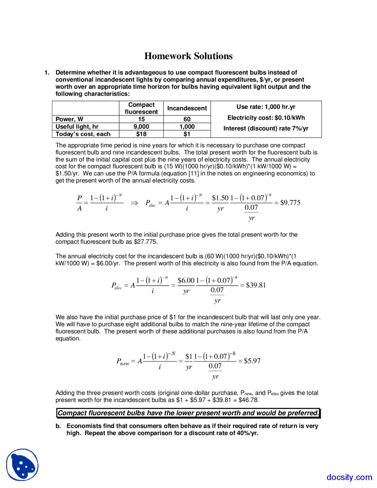 Fluorescent Bulbs Alternative Energy Engineering Solved Homework