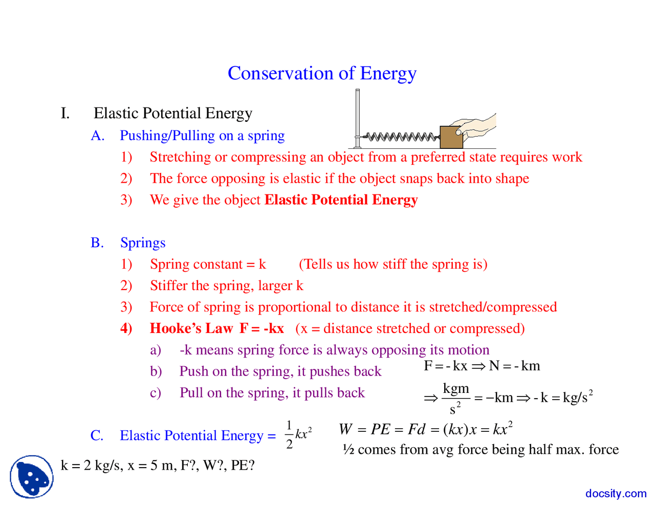 Conservation of Energy - Principle of Physics - Lecture Slides - Docsity