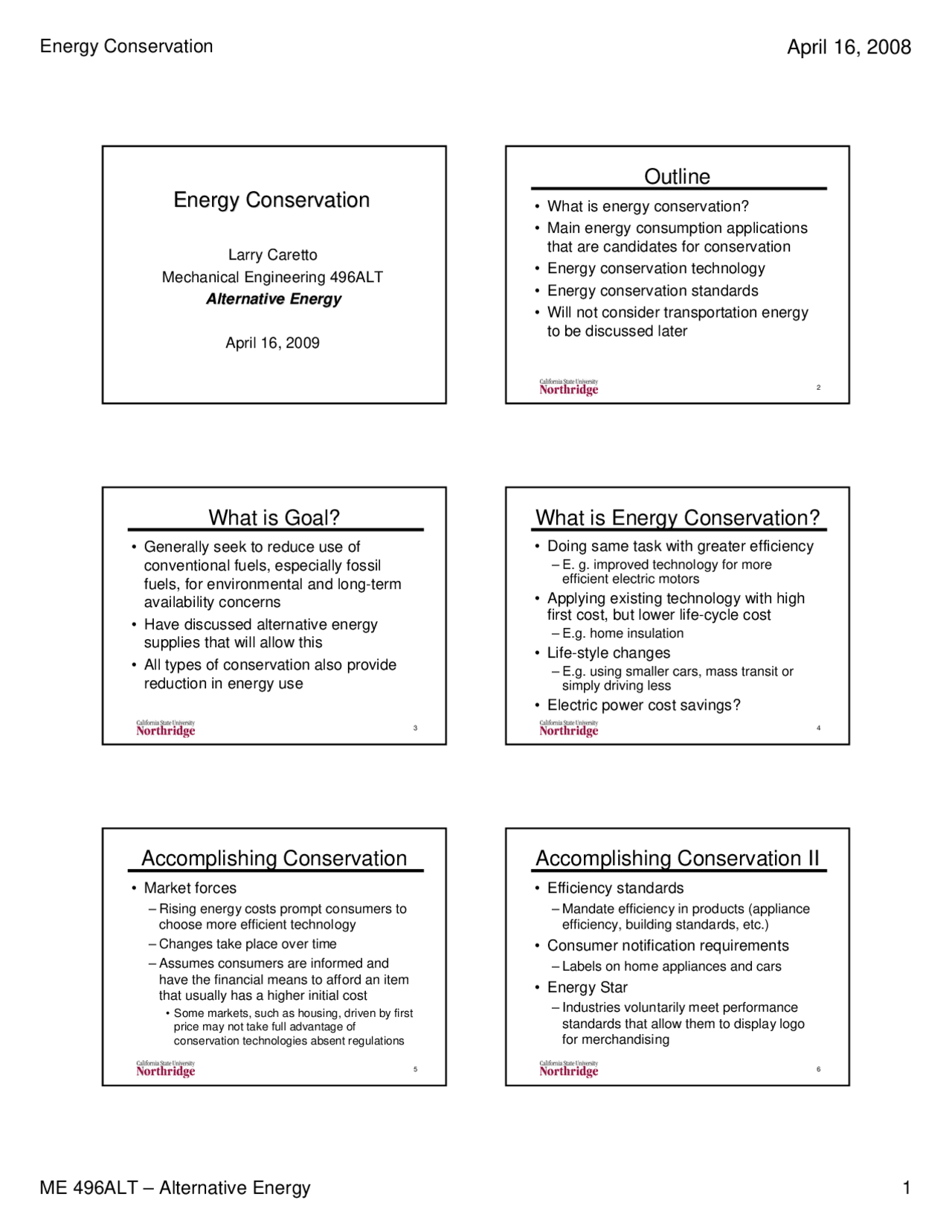 Energy Conservation Alternative Energy Engineering Lecture Slides