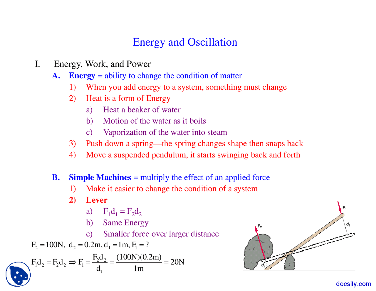 Energy And Oscillation Principle Of Physics Lecture Slides Docsity