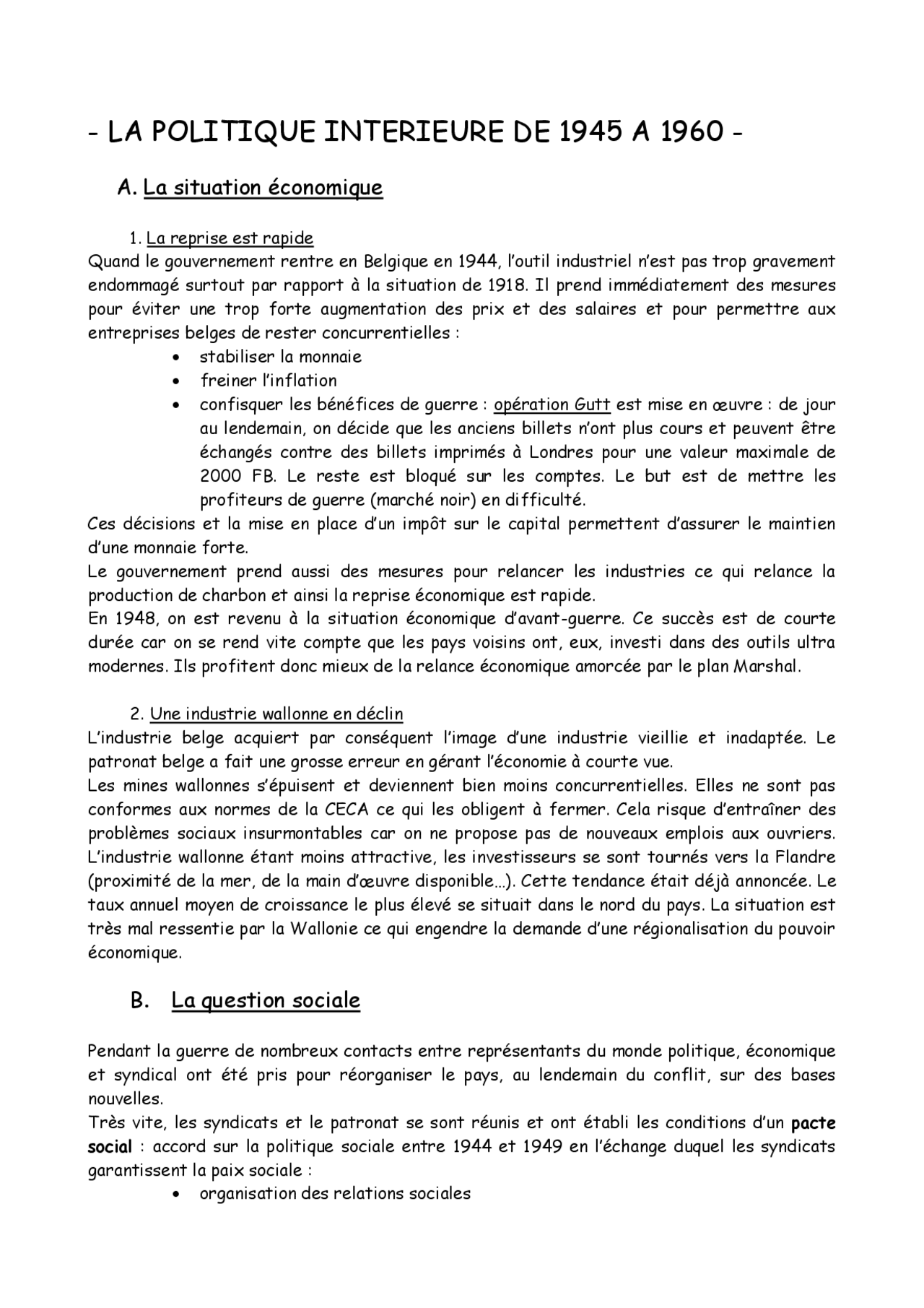 Notes sur la politique interieure de 1945 a 1960 - Docsity