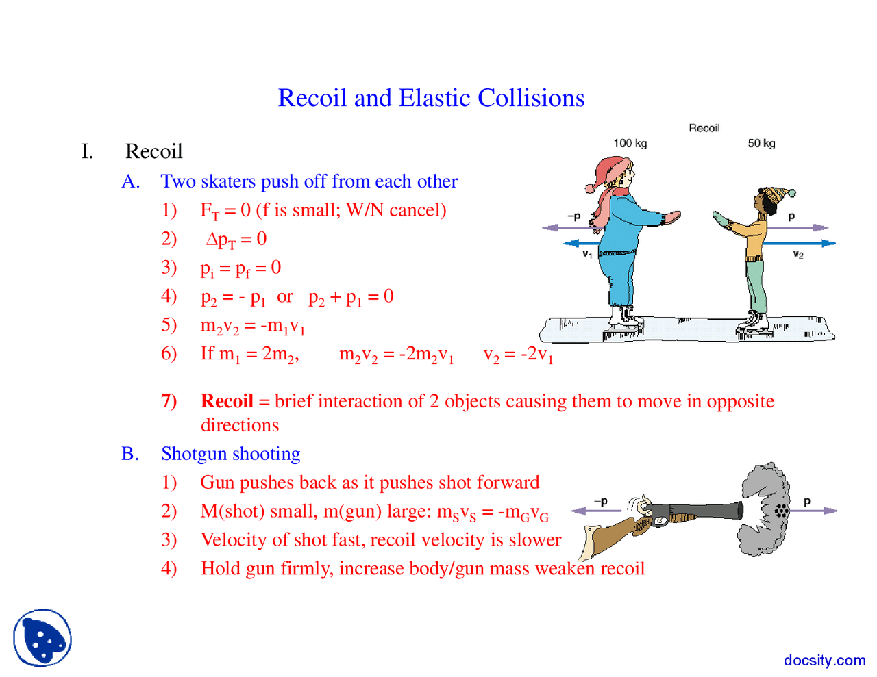 Recoil And Elastic Collisions Principle Of Physics Lecture Slides