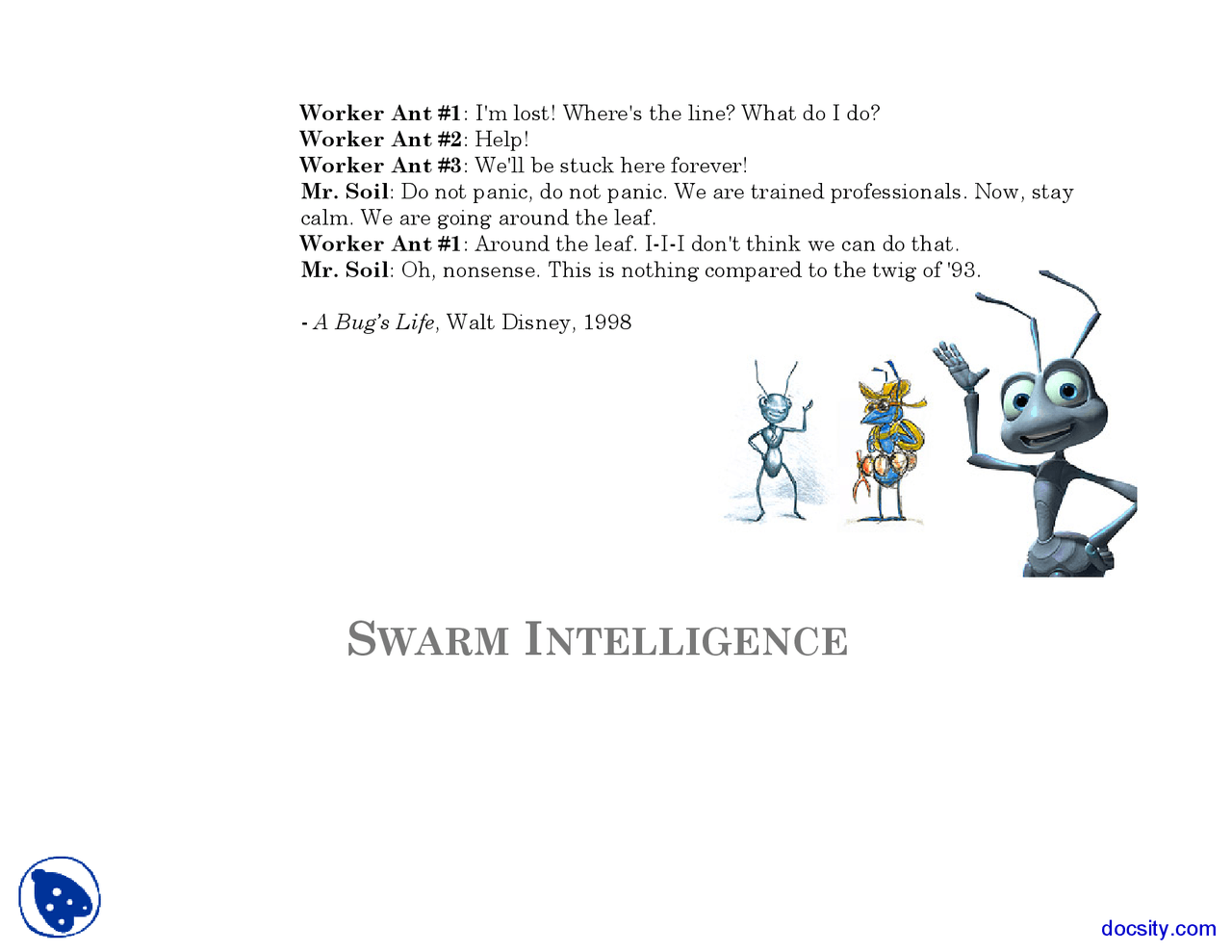 Swarm Intelligence - Advanced Theory of Computation - Lecture Slides - Docsity