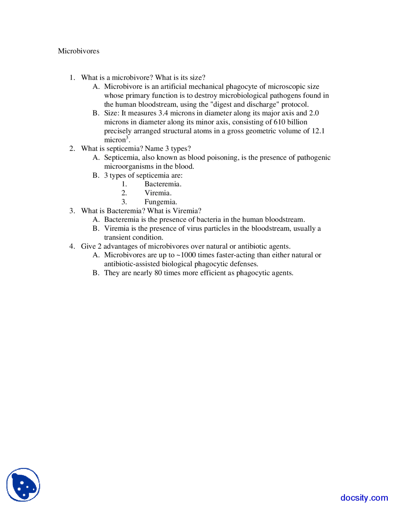 Microbivores - Introduction to Nano Technology - Solved Quiz | Exercises Nanotechnology | Docsity
