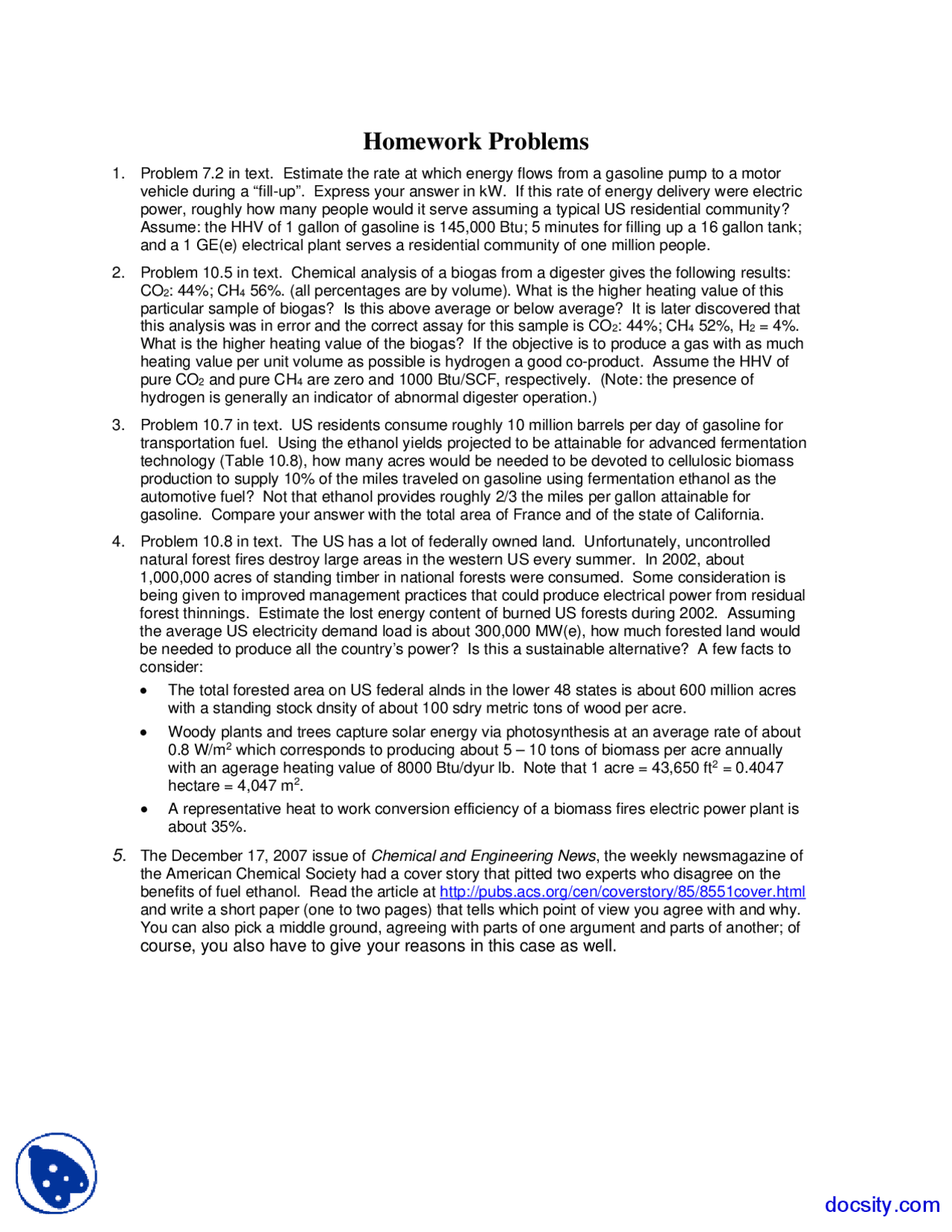 Energy Flows Alternative Energy Engineering Homework Docsity