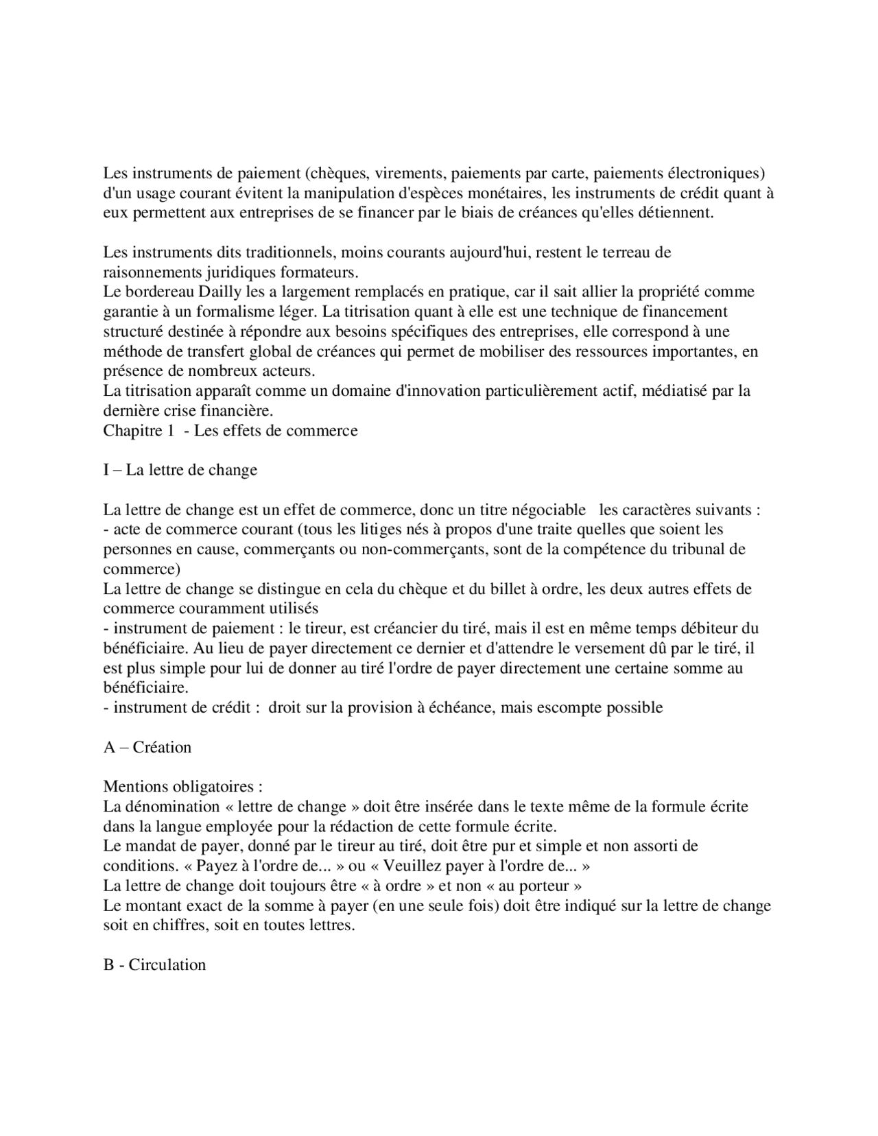 Notes Sur Les Instruments De Paiement Et Le Crédit Docsity