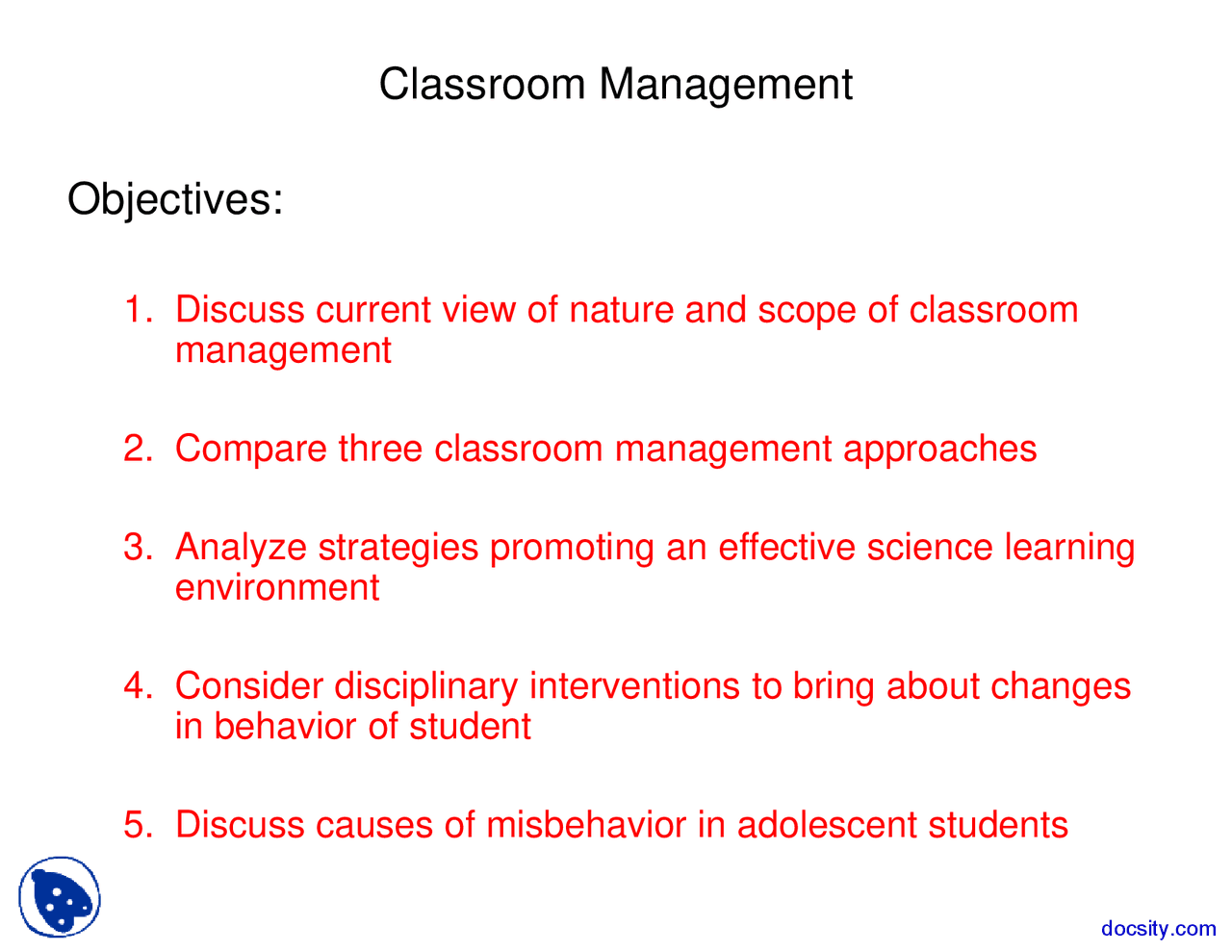 Classroom Management - Secondary Science Methods - Lecture Slides - Docsity