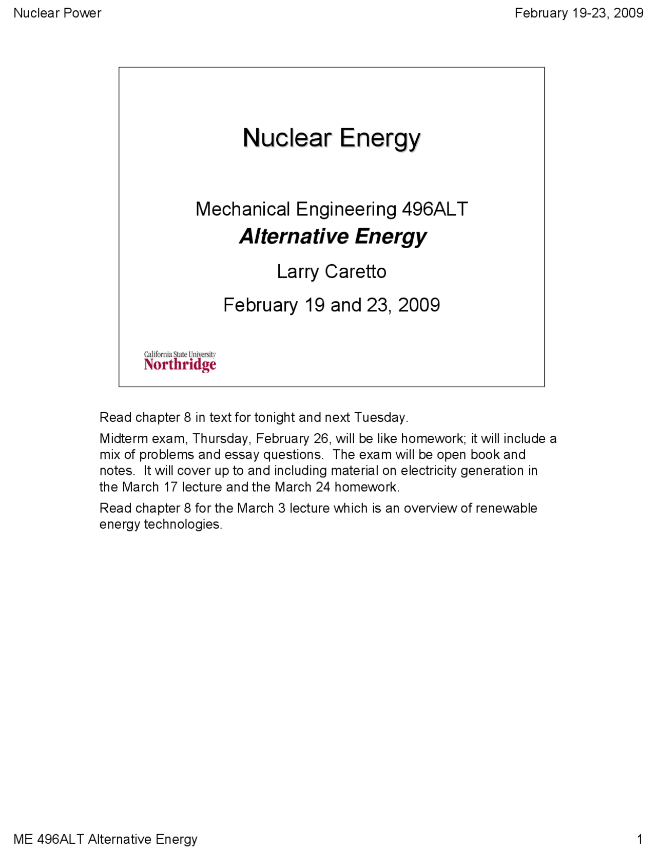 Nuclear Energy Alternative Energy Engineering Lecture Notes Docsity