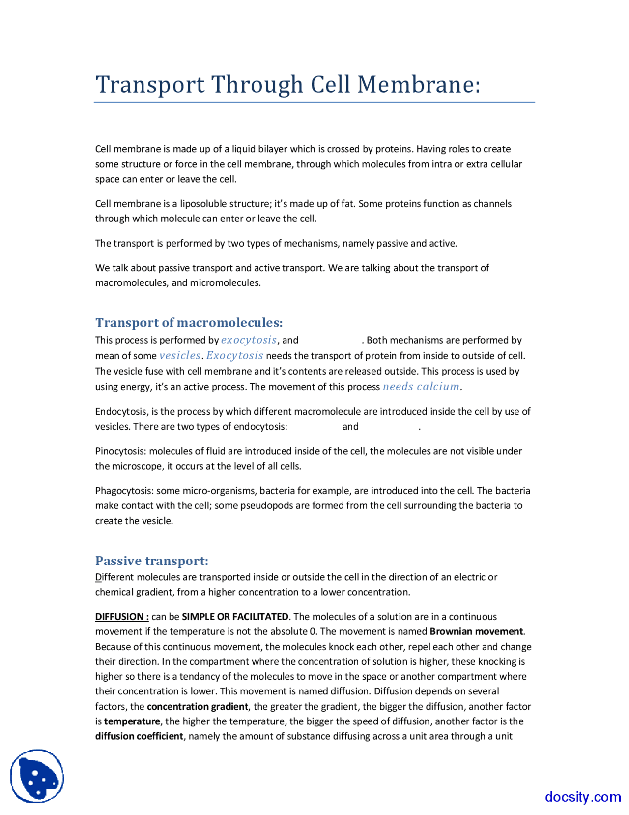 Transport through Cell Membrane - Physiology - Lecture Notes | Study ...