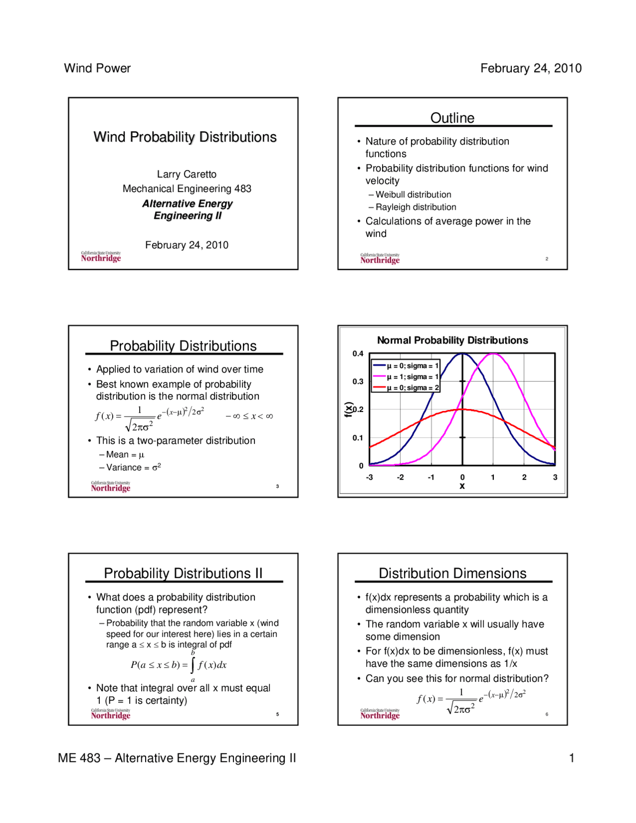 Wind Probability Distributions - Alternative Energy Engineering - Lecture Slides - Docsity