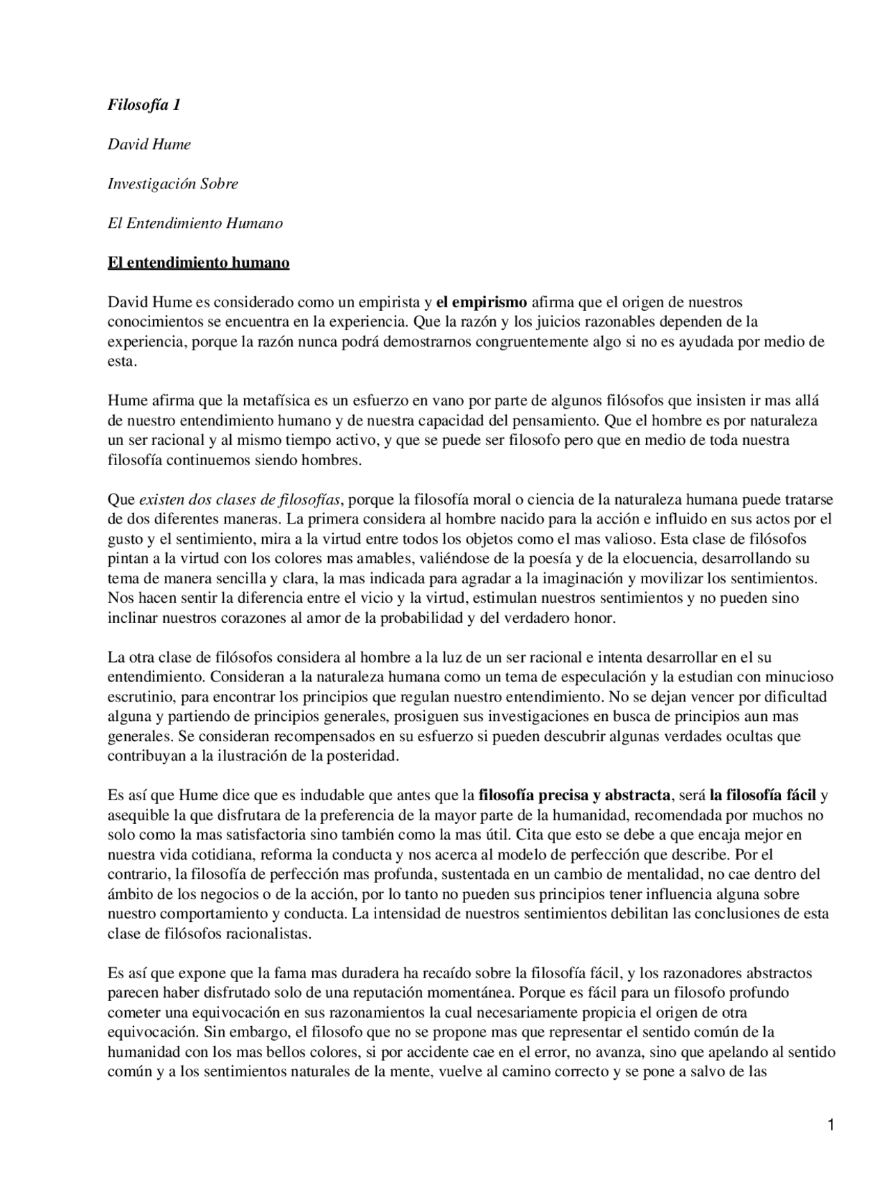 Apuntes sobre el Entendimiento Humano - Docsity