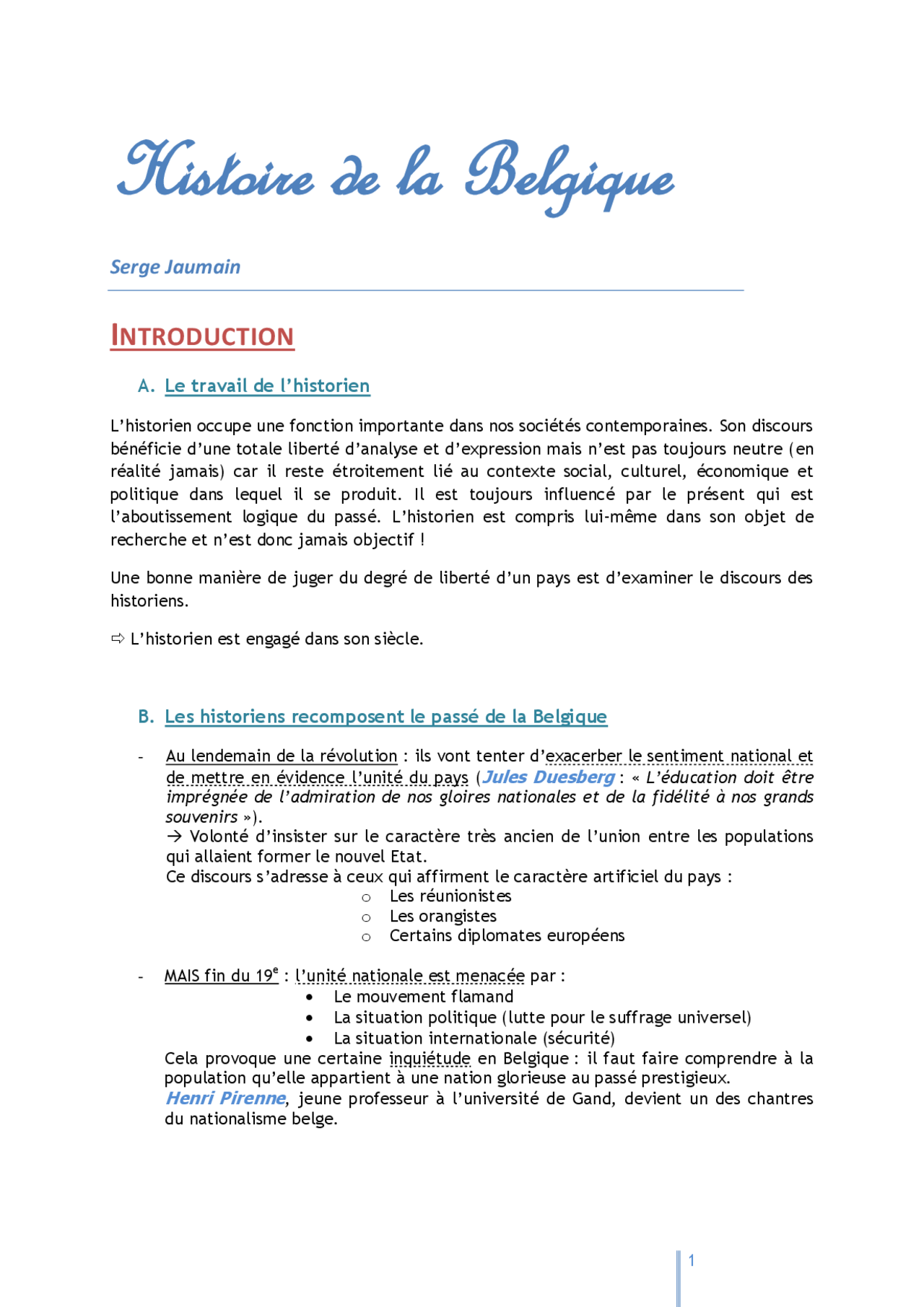 Notes Sur Lhistoire De La Belgique 1° Partie Notes Histoire De L