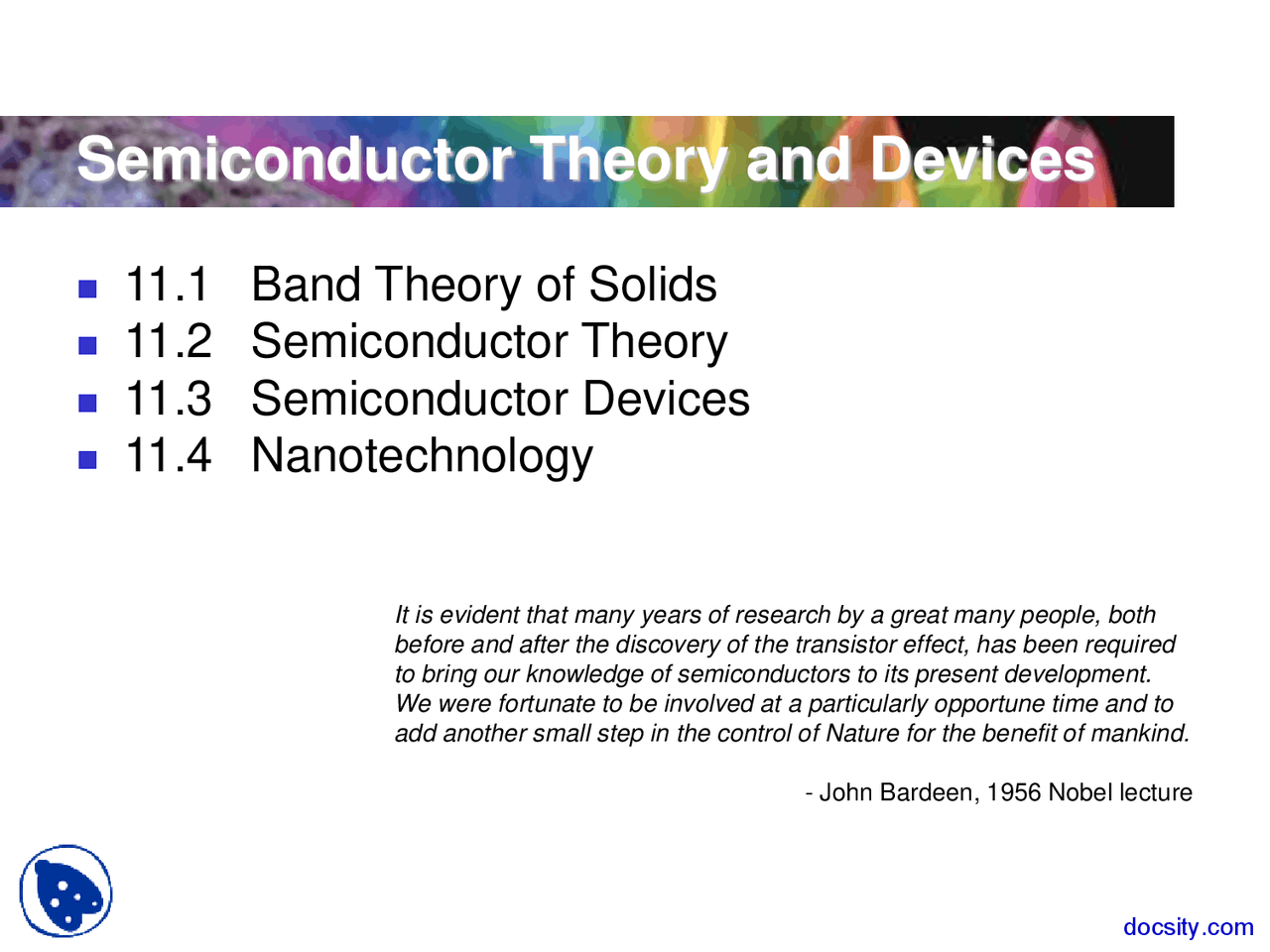 Semiconductor Theory And Devices Modern Physics Lecture Slides