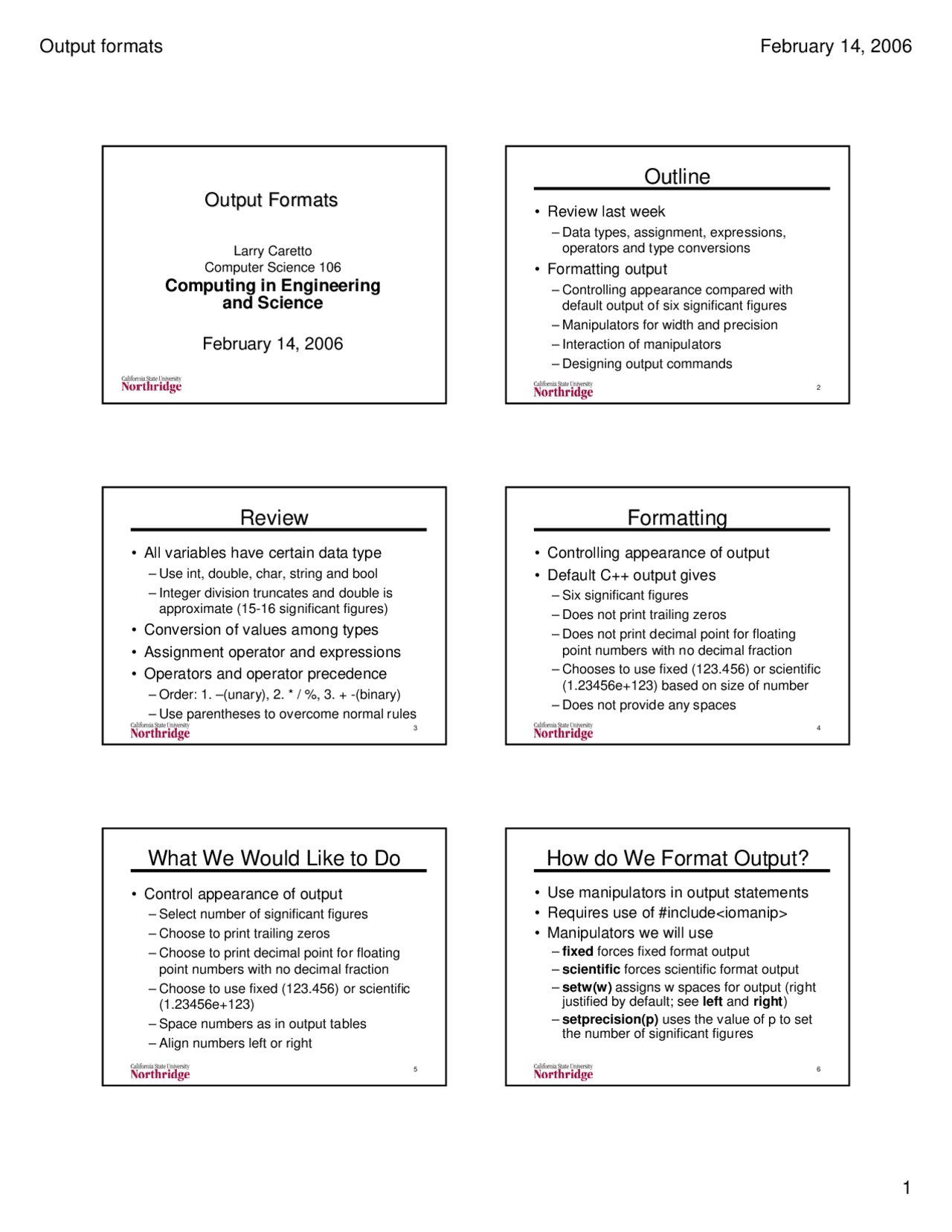 Output Formats Computing In Engineering And Science Lecture Slides Docsity