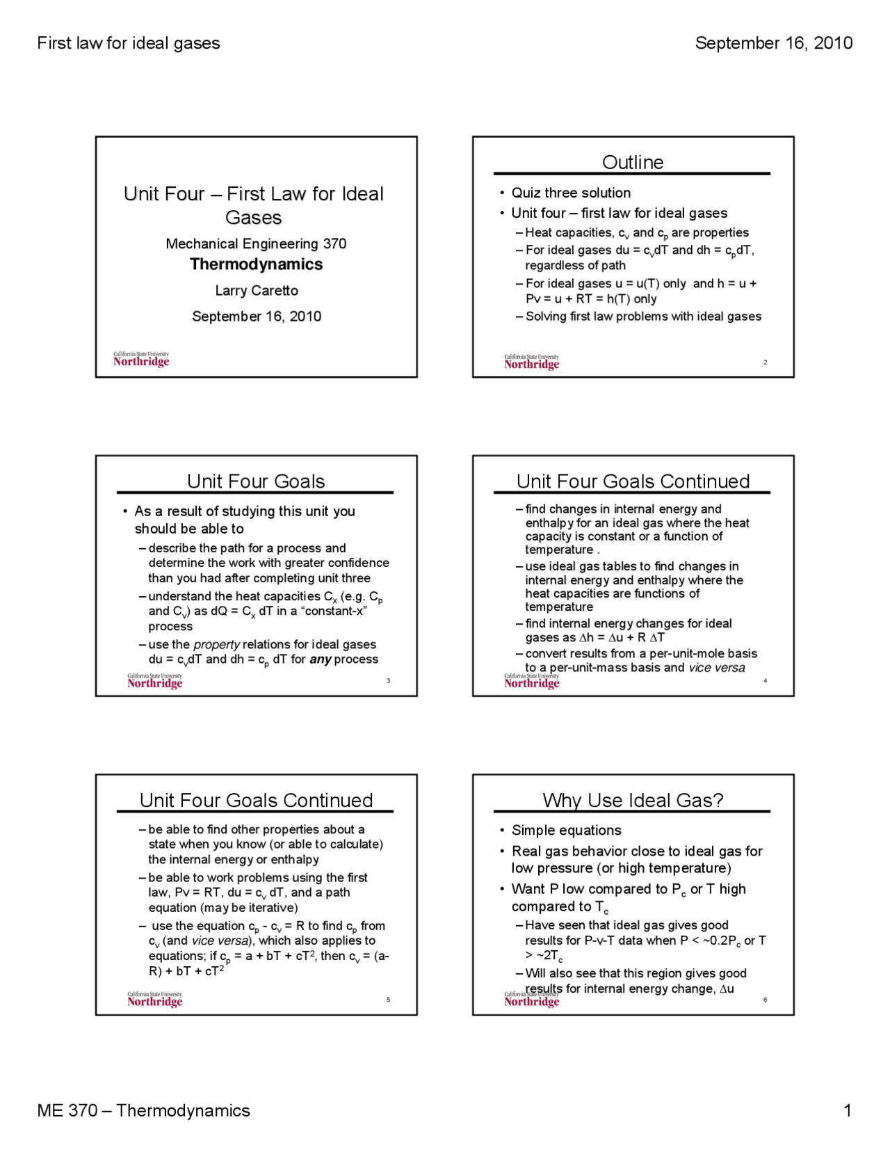 First Law For Ideal Gases Thermodynamics Lecture Slides Slides